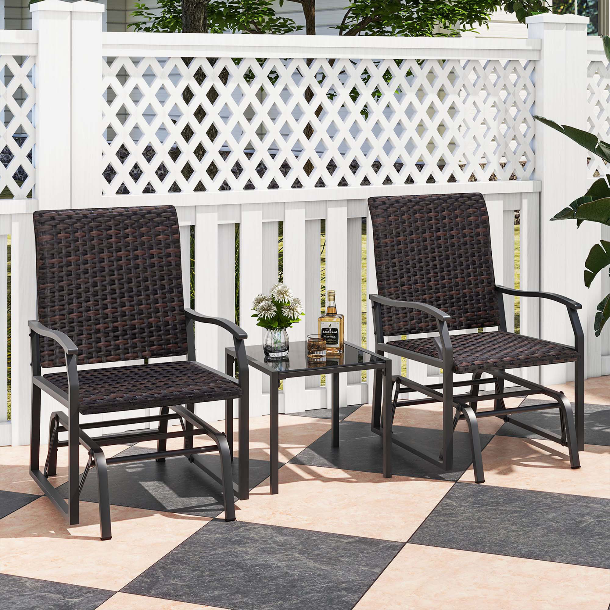 Winston Porter 3 Pcs Patio Gliding Set With Tempered Glass Coffee Table ...