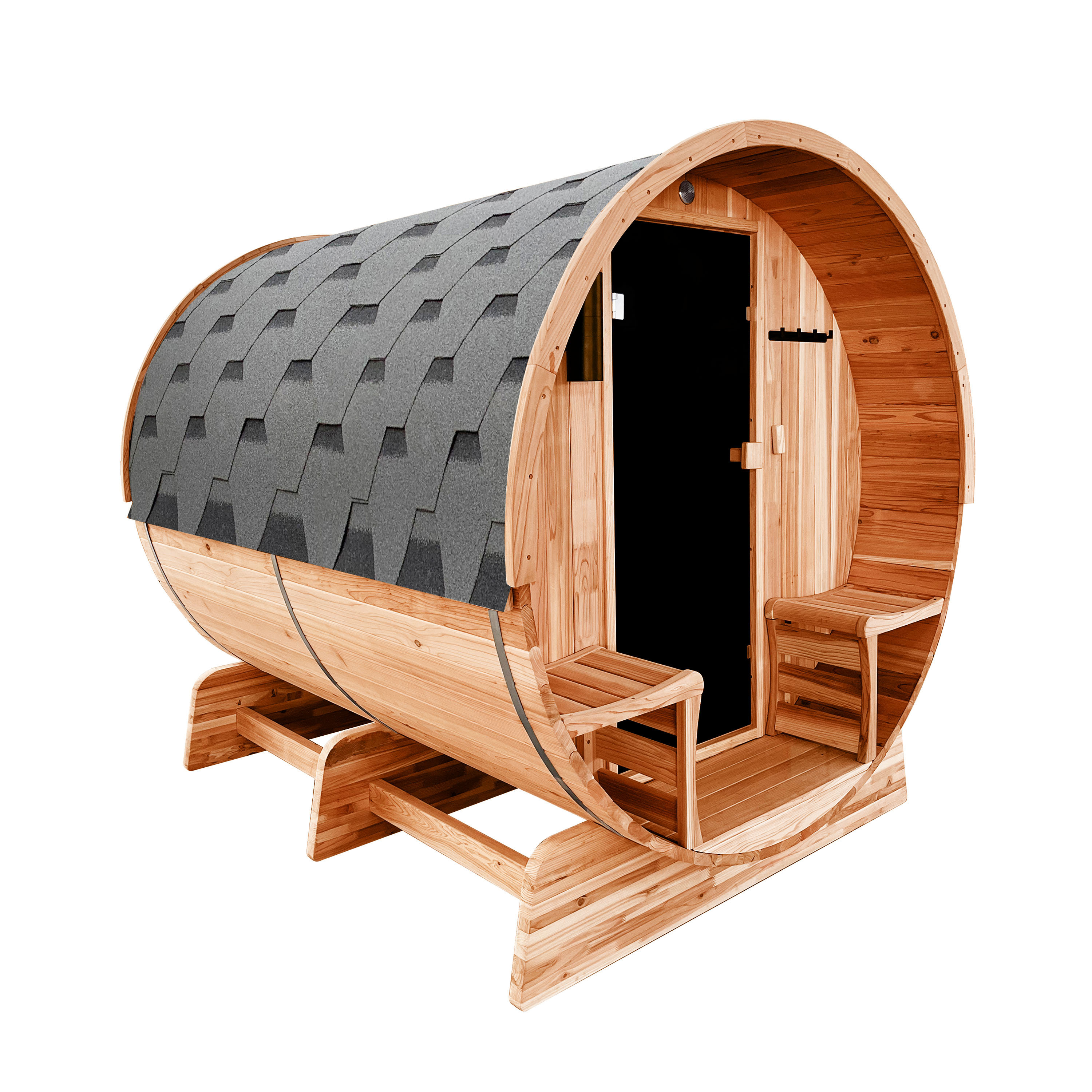 ALEKO Outdoor Rustic Cedar Barrel Steam Sauna - Front Porch Canopy - UL ...