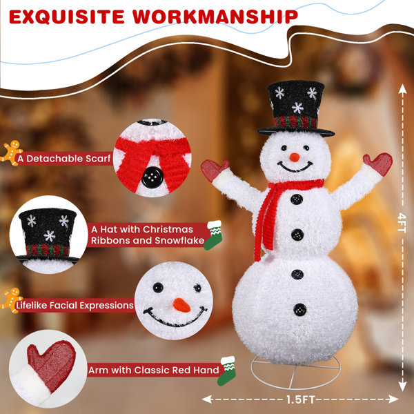 The Holiday Aisle® Plush Snowman Christmas Decoration, Lighted With ...