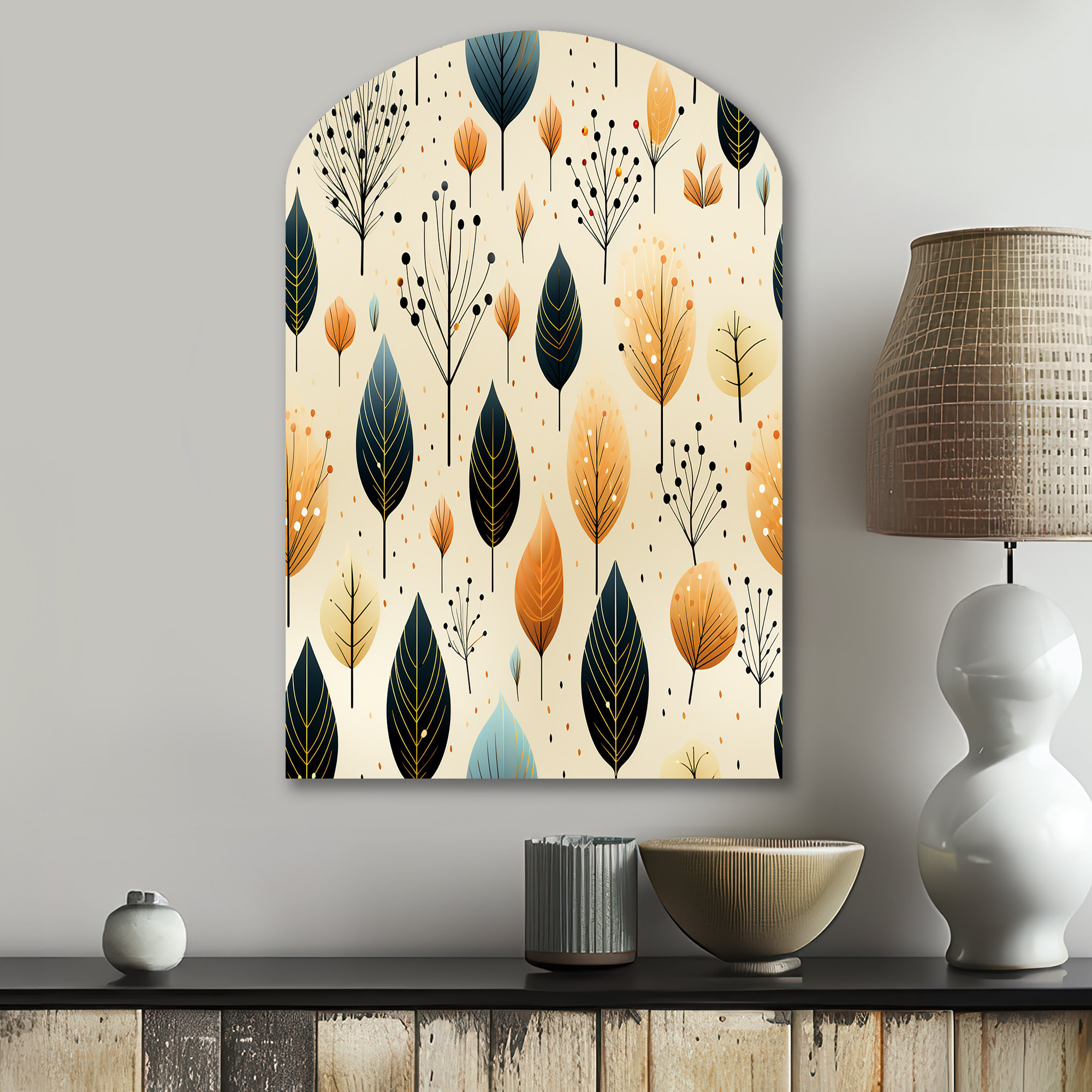 Design Art Modern Leaf Patterns II - Plants Arch Shape Asymmetric Metal ...