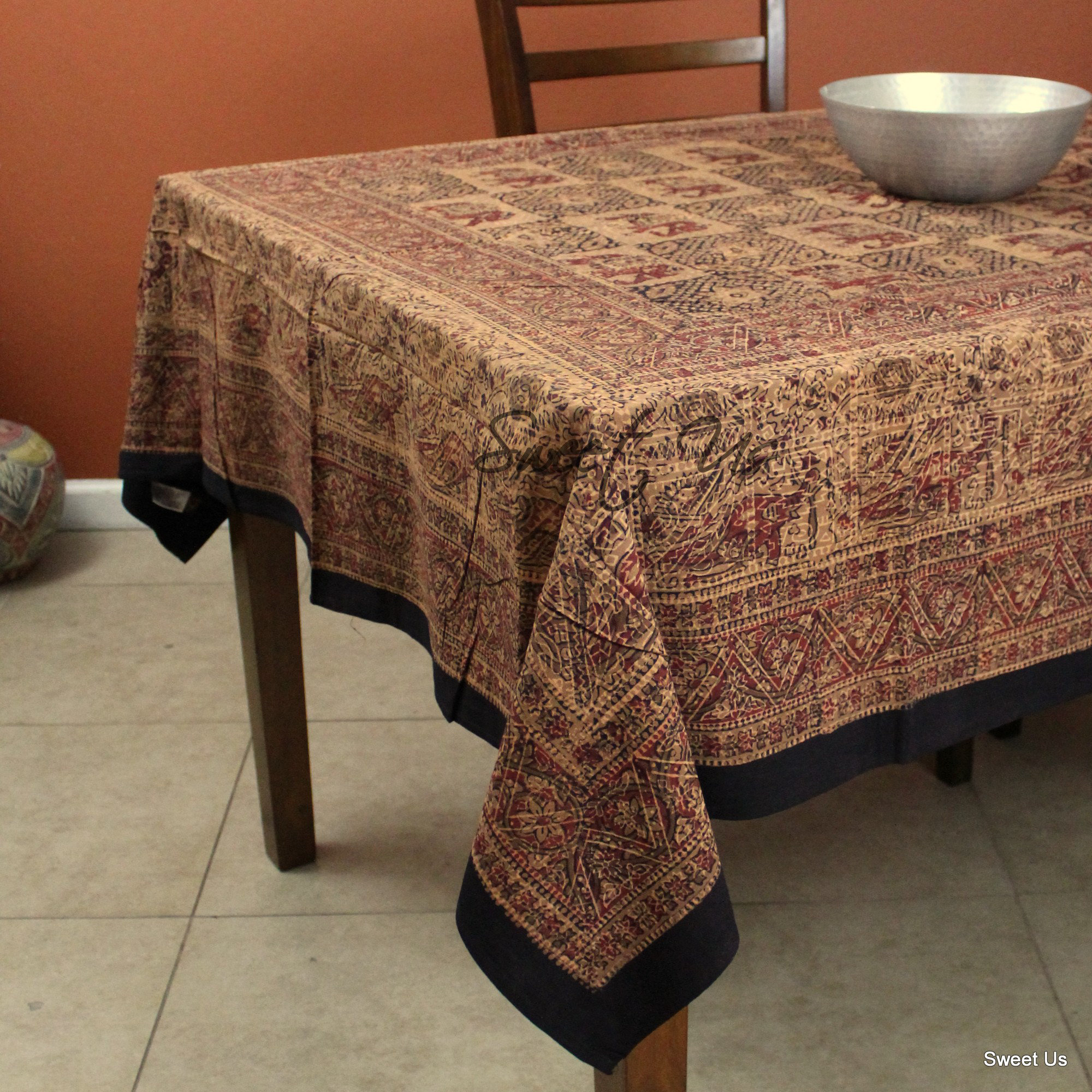 Sweet Us Block Print Elephant Batik Cotton Floral Tablecloth Rectangle ...
