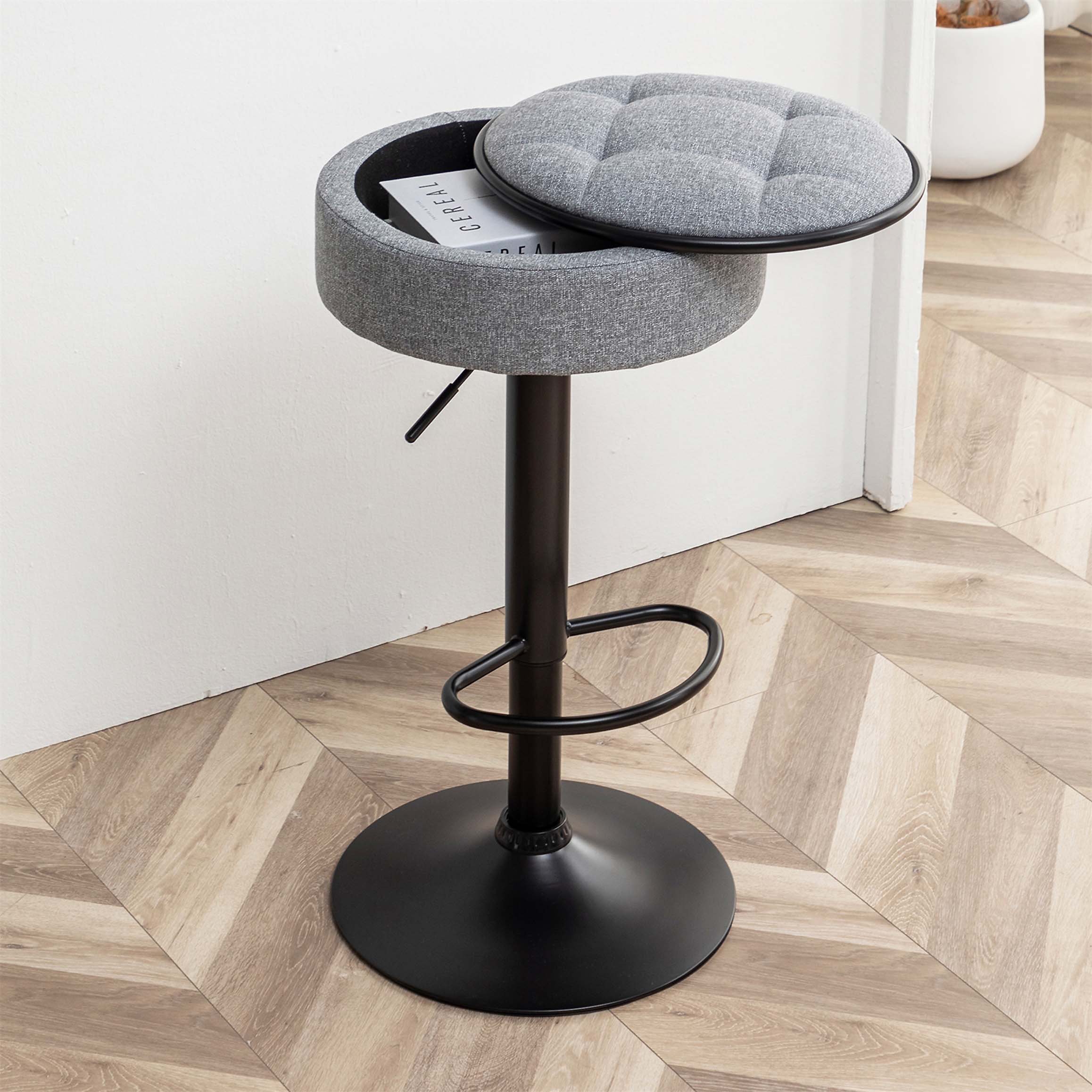Ebern Designs Grey Adjustable Height Swivel Metal Pedestal Bar Stools ...