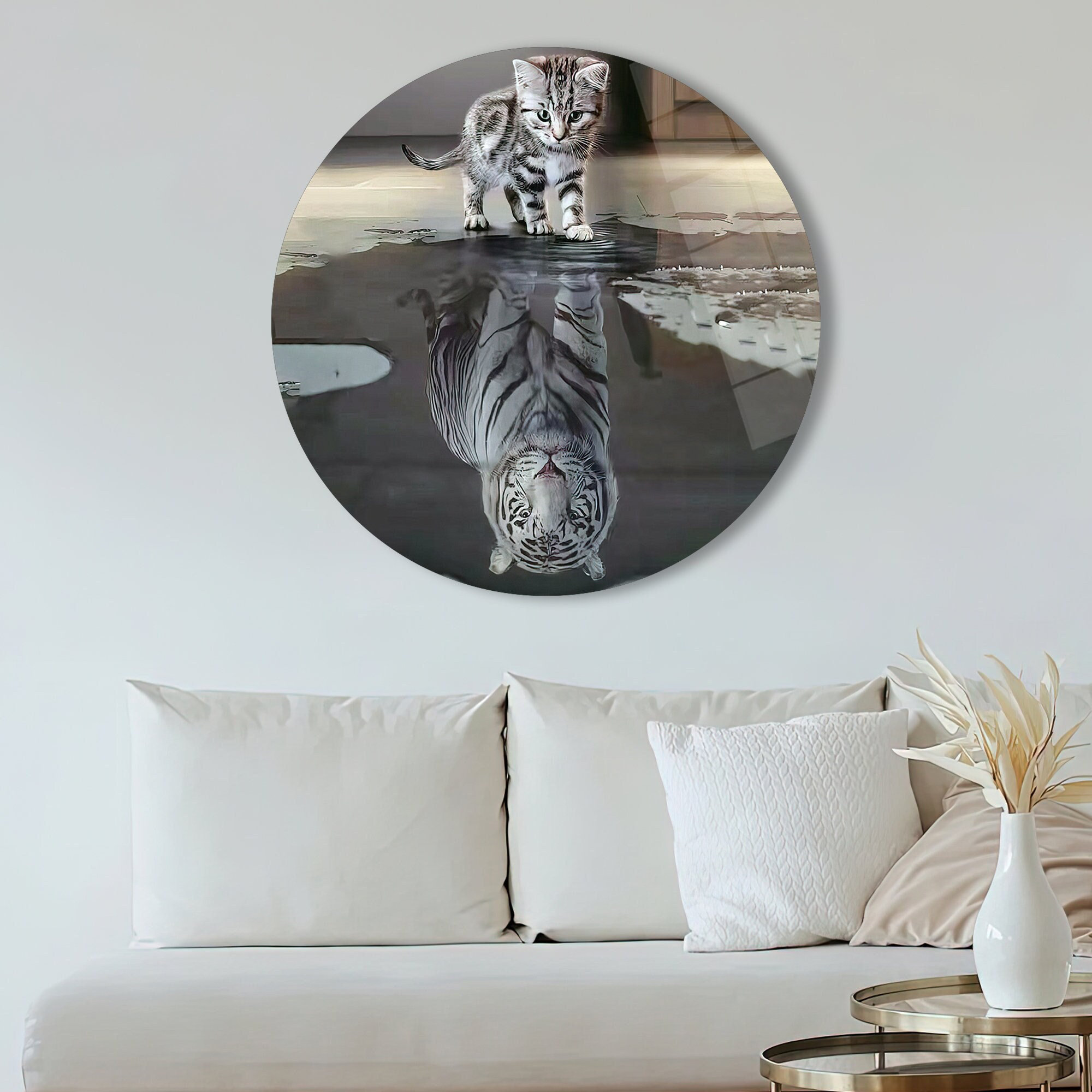 Hokku Designs Stunning Tiger Reflection Cat Tempered Glass Wall Art ...