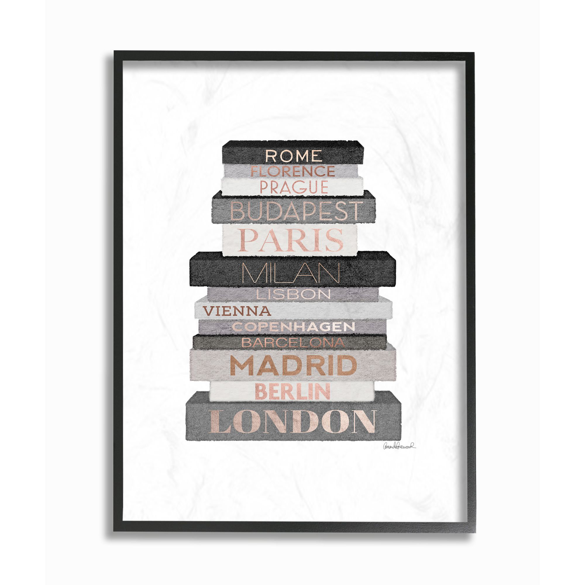Ebern Designs 'Fashion Designer Bookstack Gray Black' Graphic Art | Wayfair