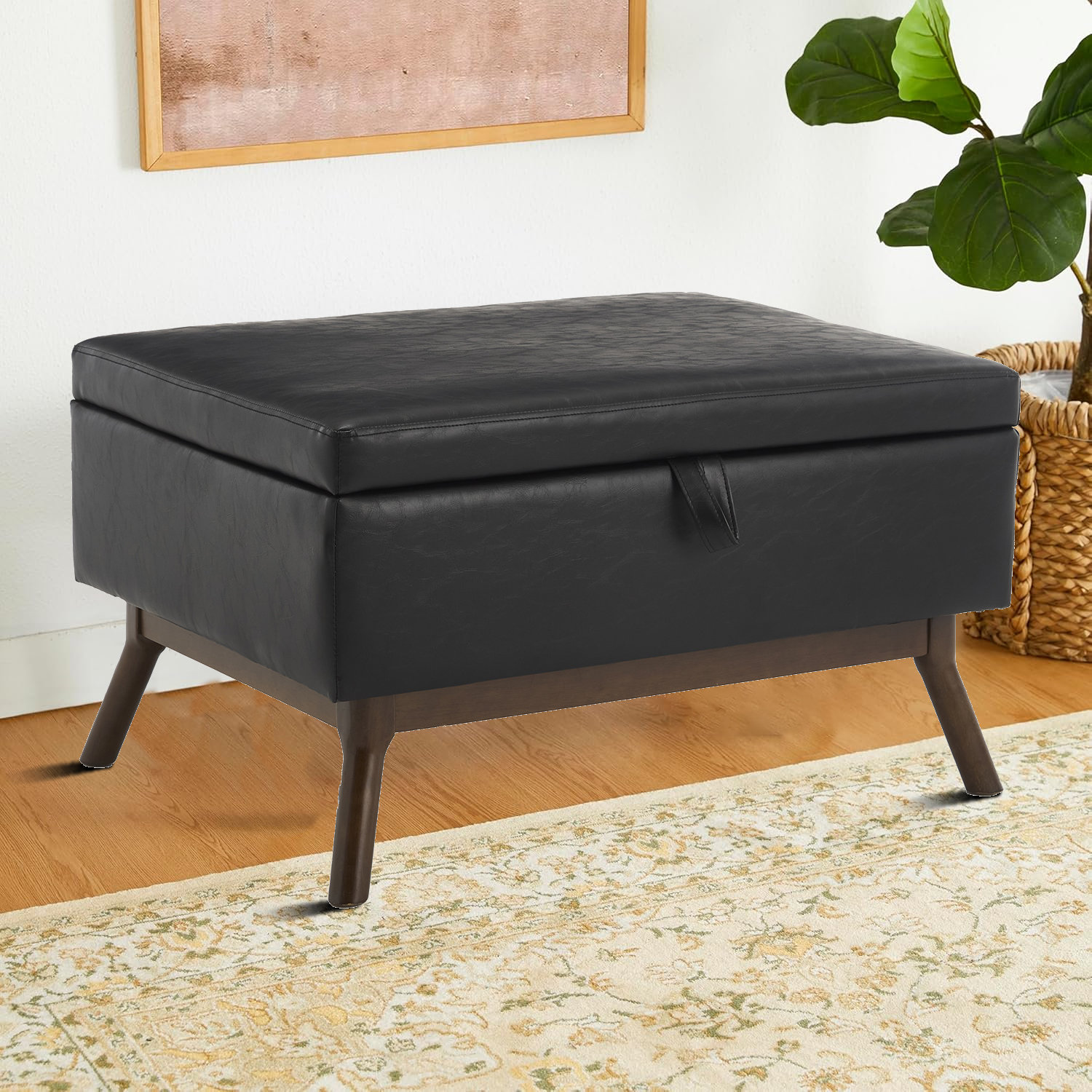 George Oliver Mid-Century Modern Storage Ottoman with PU Upholstery and ...