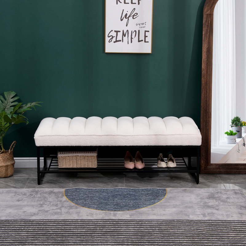 Ebern Designs Channel Tufted Bench With Metal Shelf | Wayfair