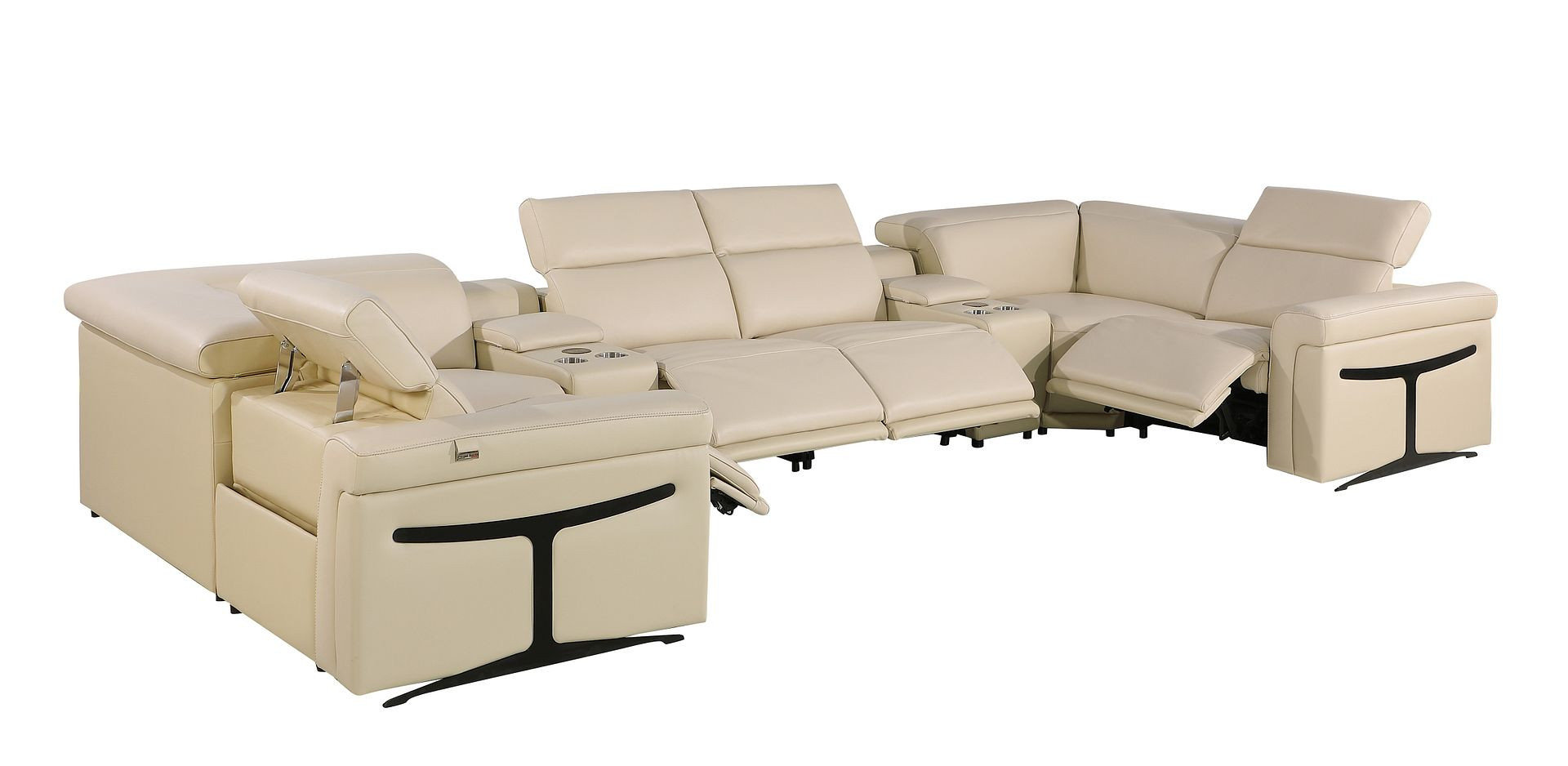 Hokku Designs Beige Italian Leather Power Reclining U Shaped Eight ...