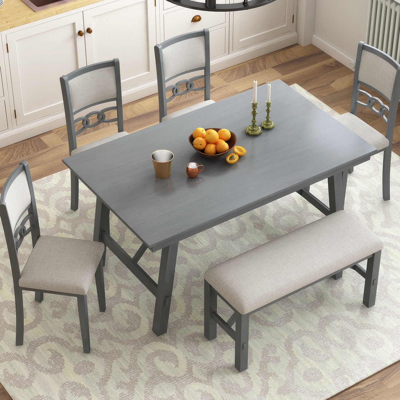 August Grove® Dining Set with Bench Dining Table with Bench Farmhouse ...