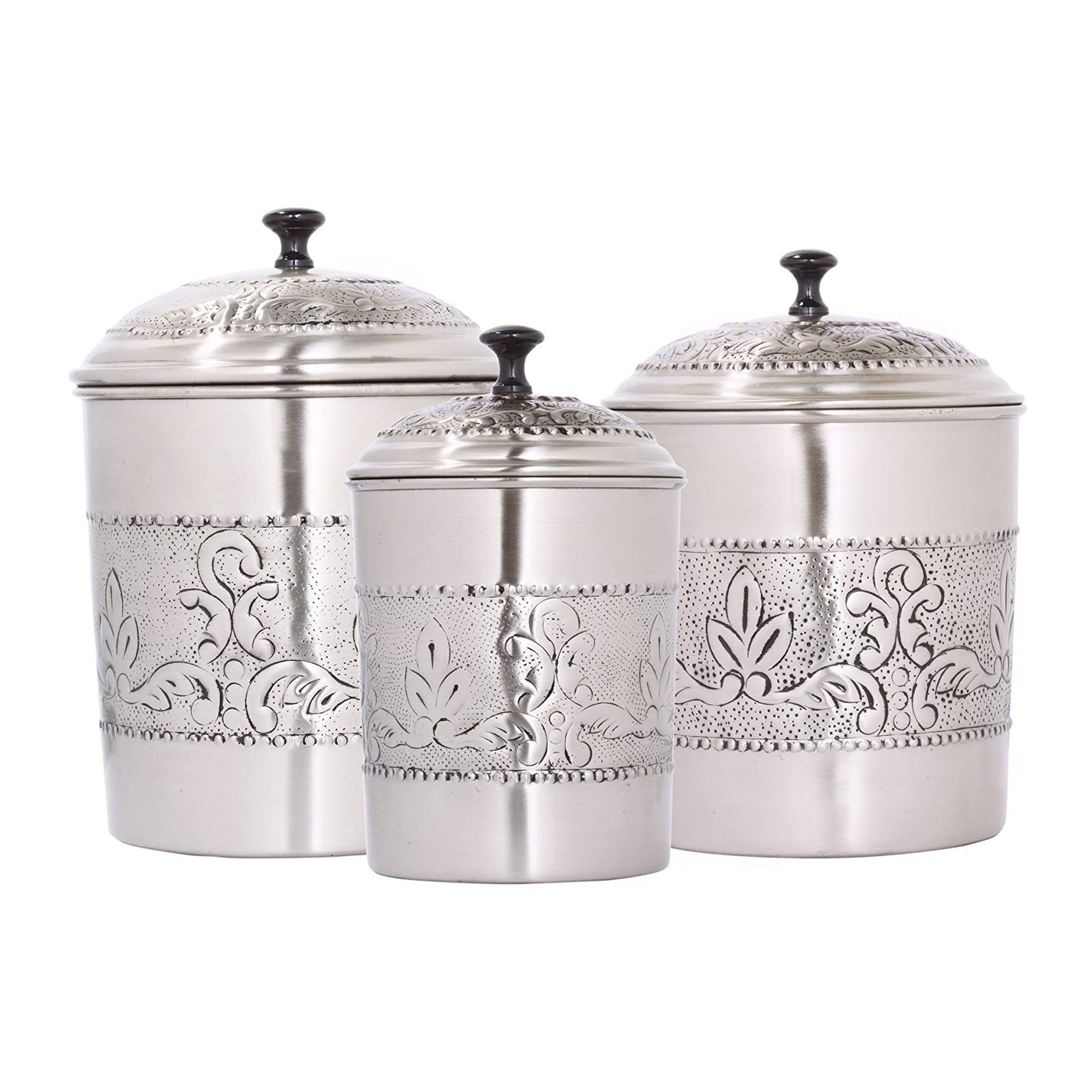 Sand & Stable™ Set of 3 Canisters Embossed Stainless Steel 3 Piece ...