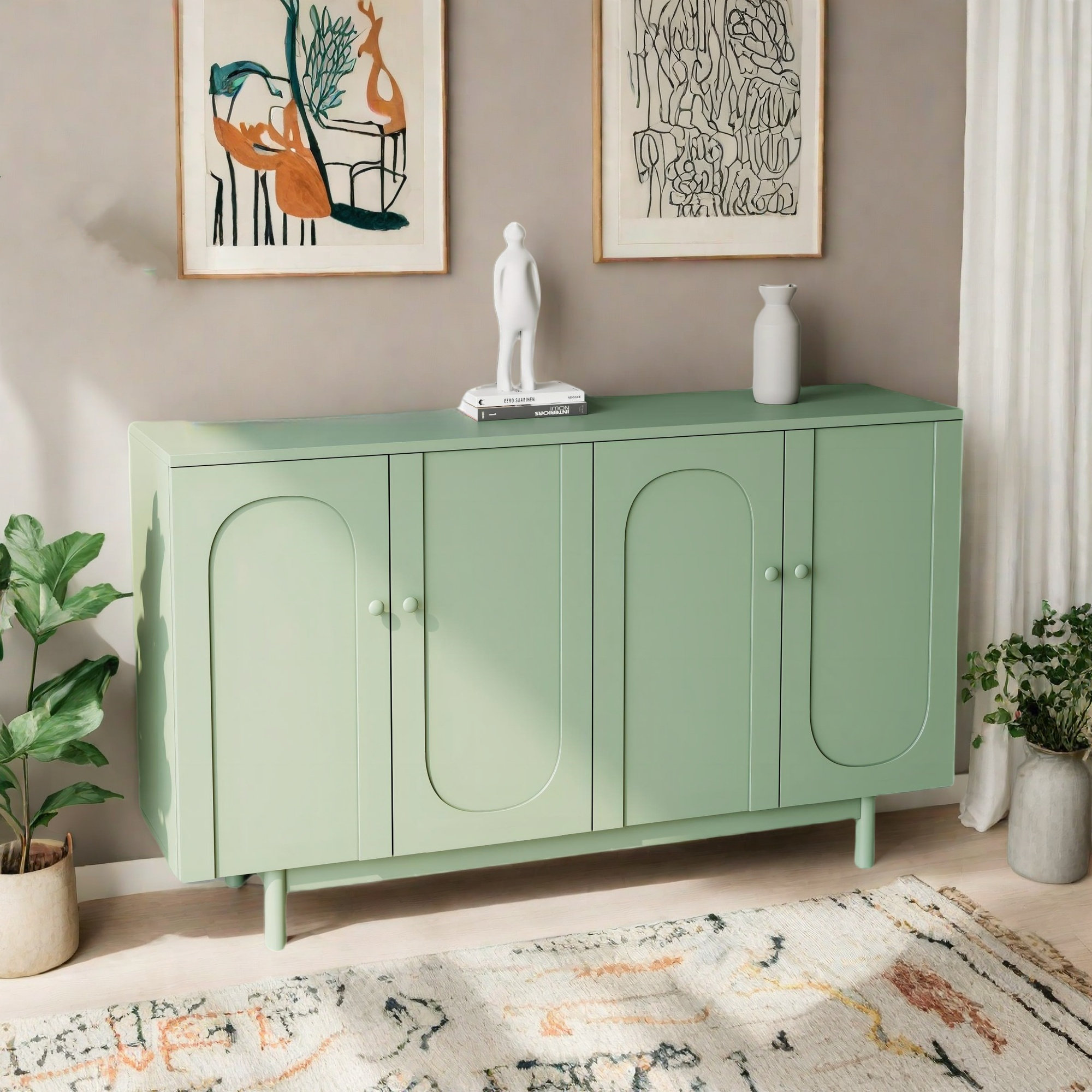 Ebern Designs Sideboard 4-door Sideboard With Intaglio Design, Pine ...