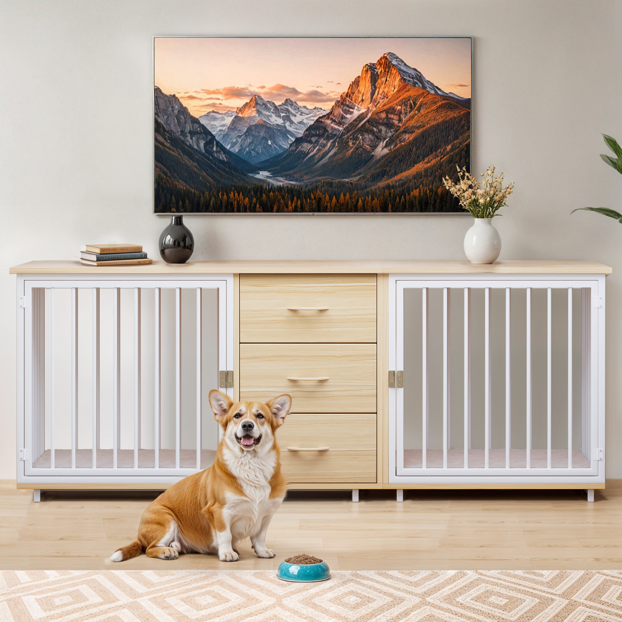 Tucker Murphy Pet™ Wooden Dog Crate Furniture with Dividers and Drawers ...