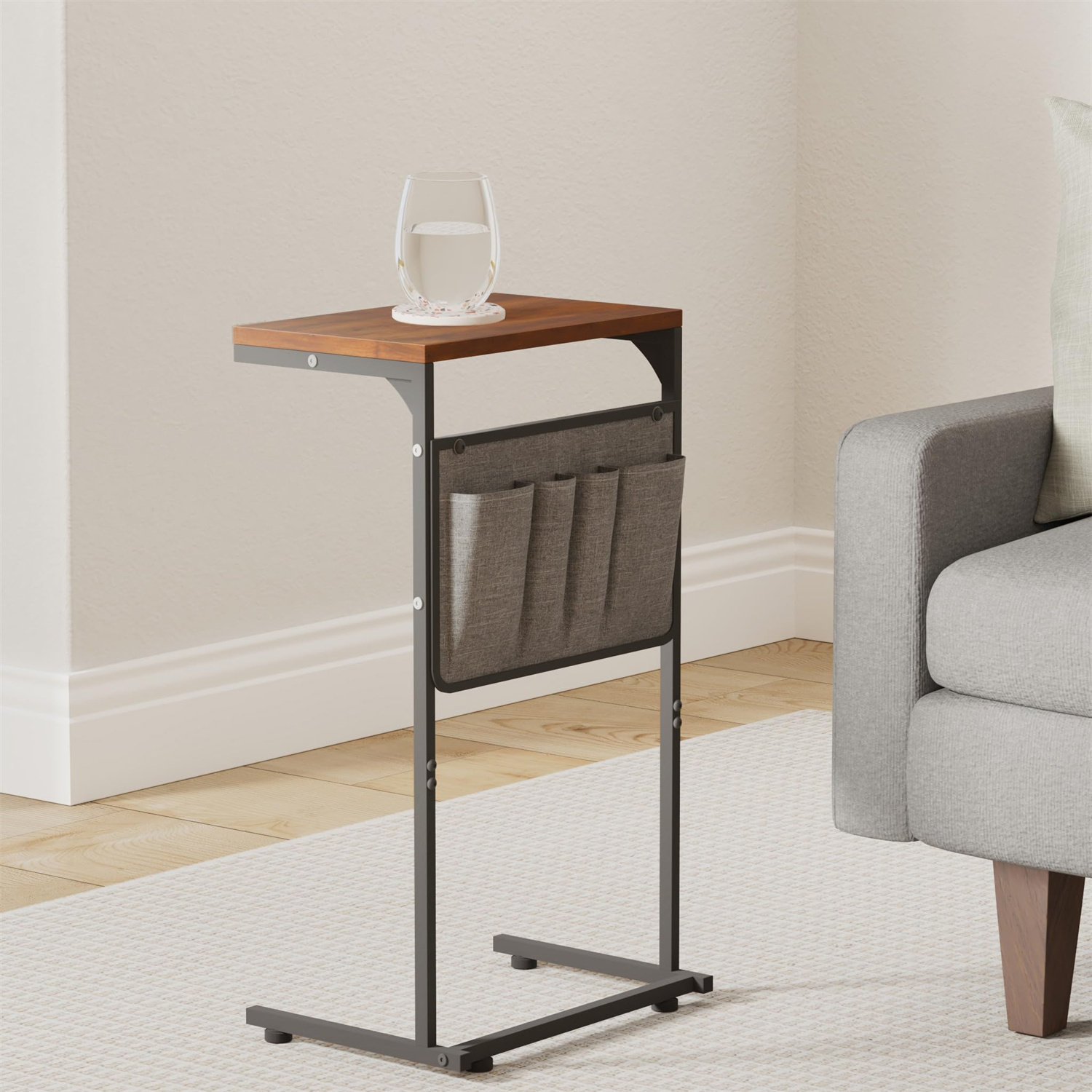 17 Stories Rustic Brown C-Shaped End Table Set of 2 - Space-Saving Side ...