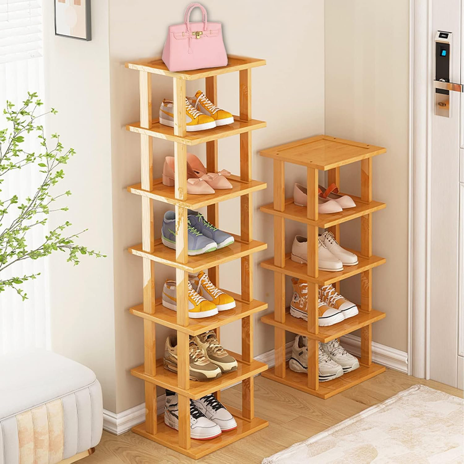 Latitude Run® Bamboo 12 Tier Shoe Rack - Vertical Shoe Rack for Tight ...