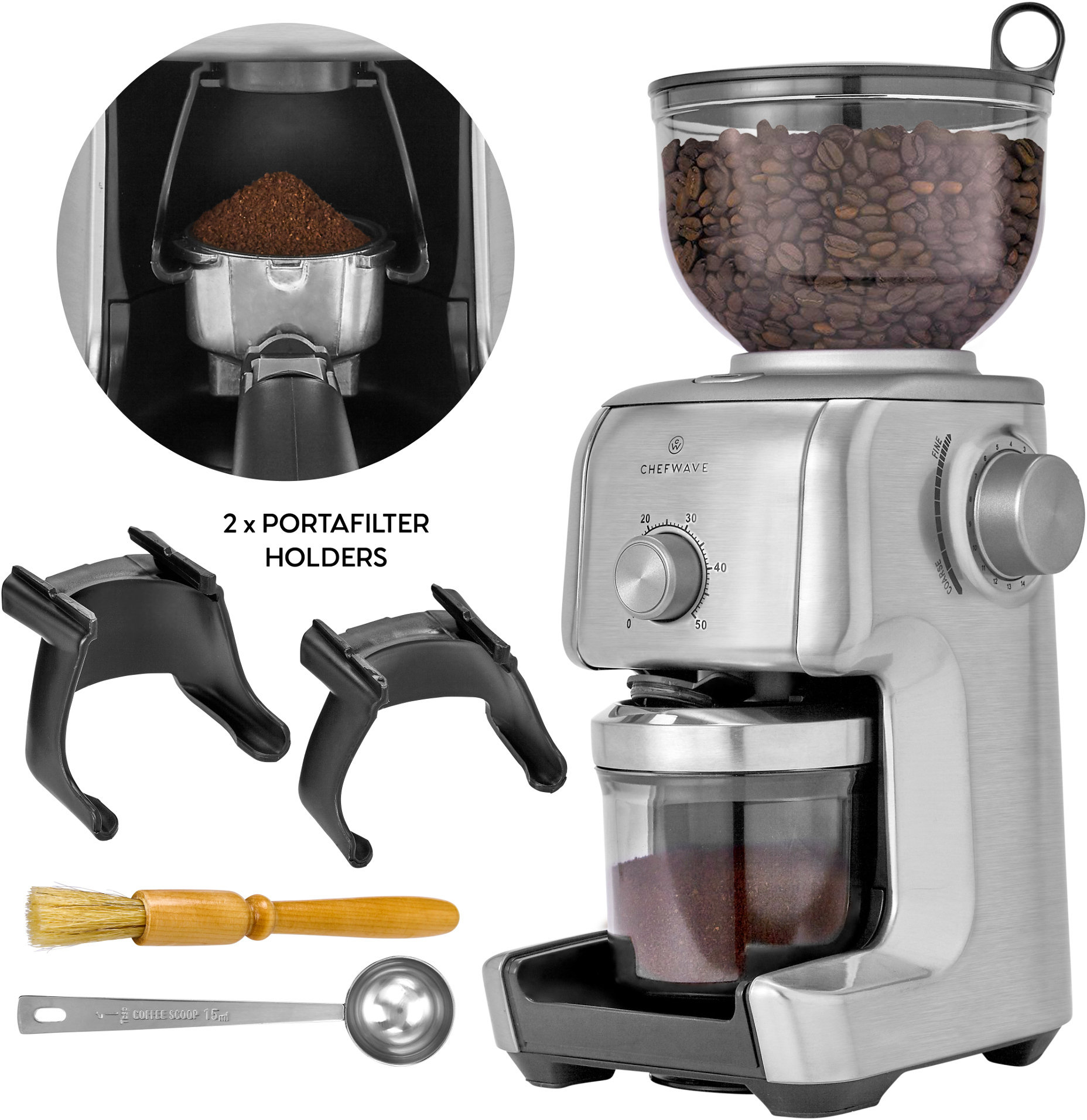 Chefwave Bonne Conical Burr Coffee Grinder W/ 16 Grind Settings ...
