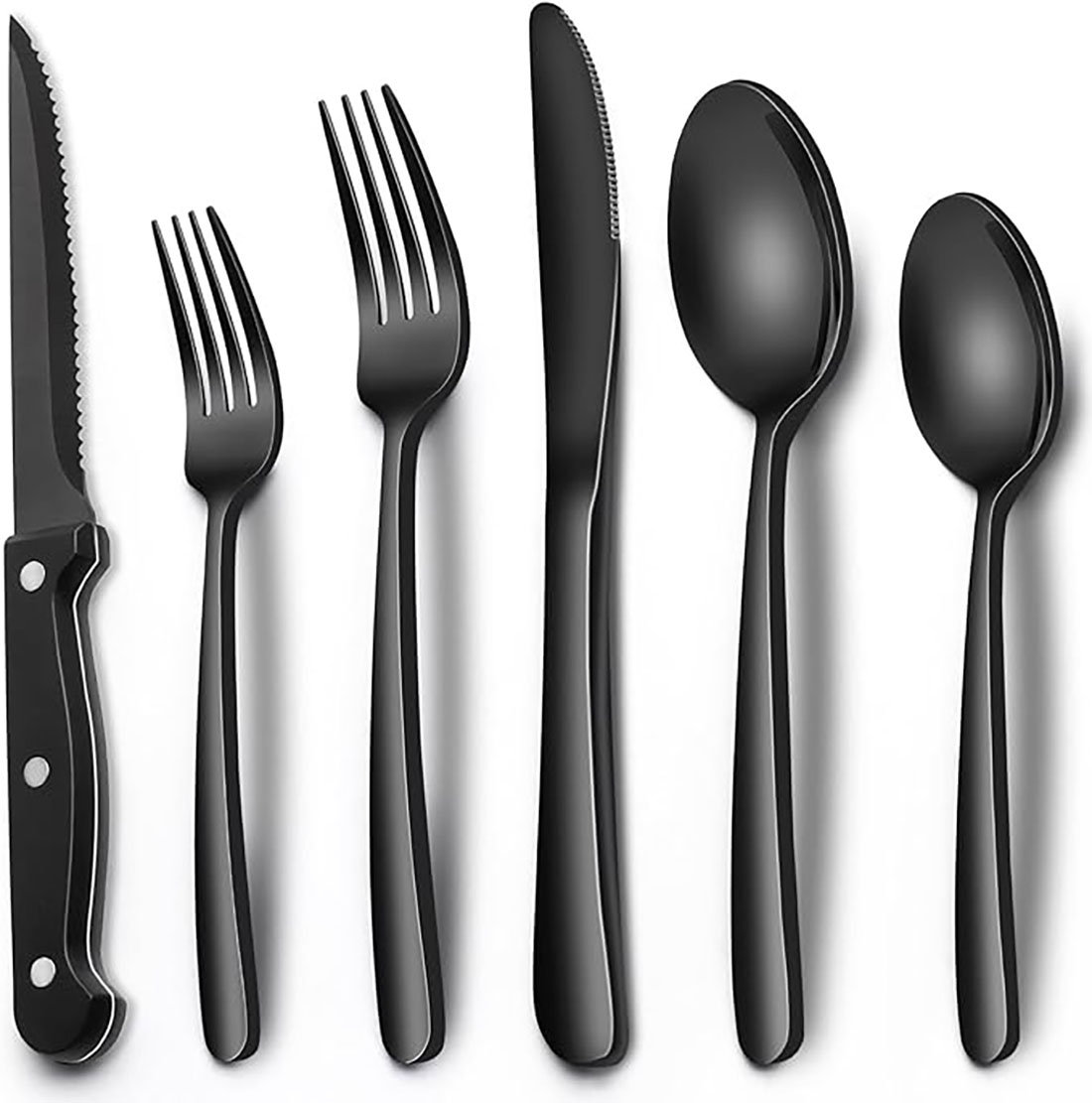 Ivy Bronx Silverware Set, 24-Piece Stainless Steel Square Flatware Set ...