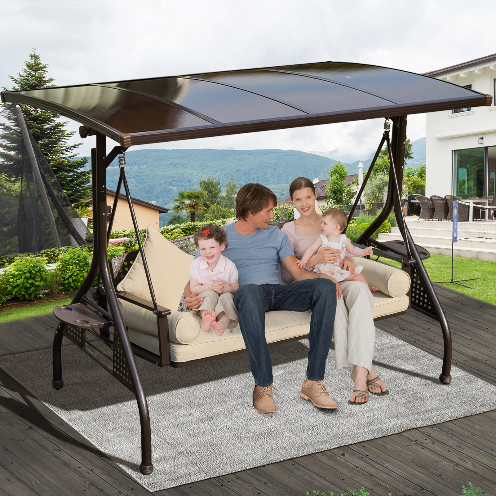 Arlmont & Co. 3-seat Patio Swing With 135 Degree Adjustable Canopy ...