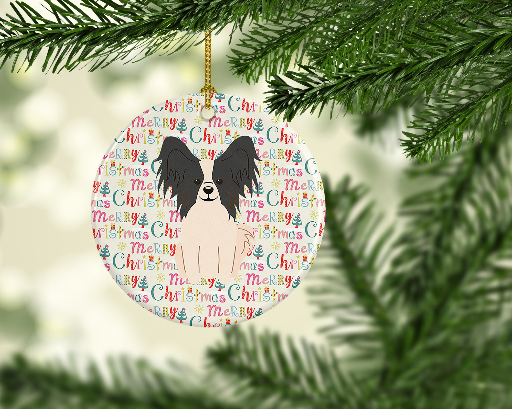 The Holiday Aisle® Merry Christmas Papillon Red White Hanging Figurine ...