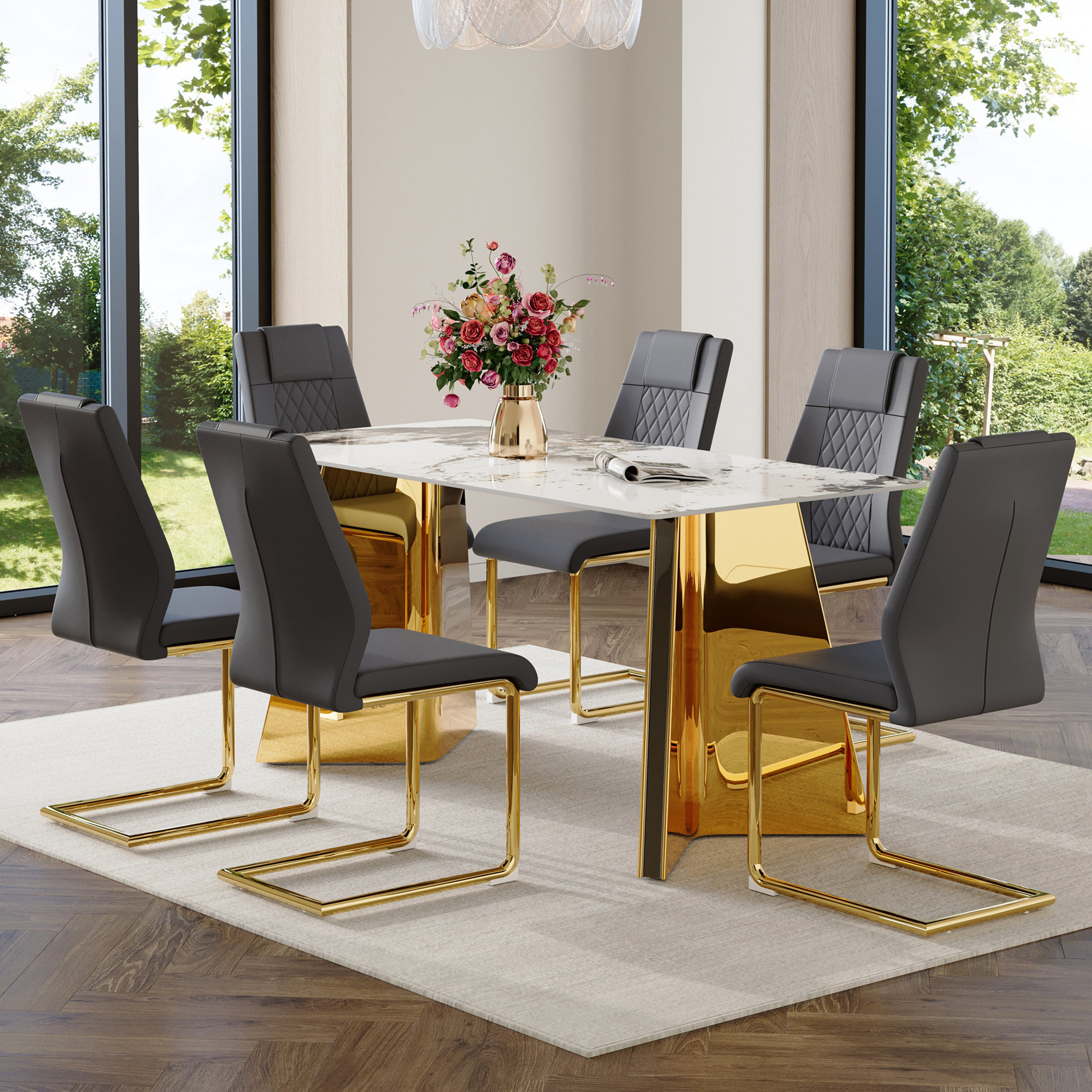 Everly Quinn Frome Table And Chair Set. Slabs Tabletop With Stainless ...
