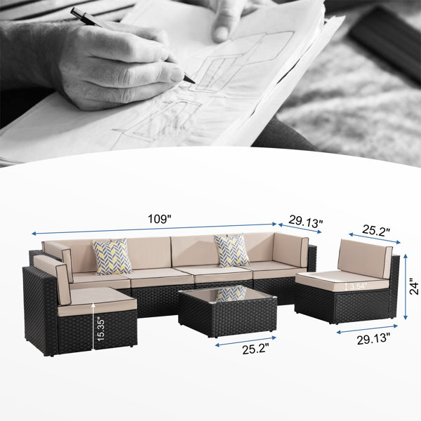 Sol 72 Outdoor™ Oxford 7 Piece Rattan Sectional Seating Group with ...