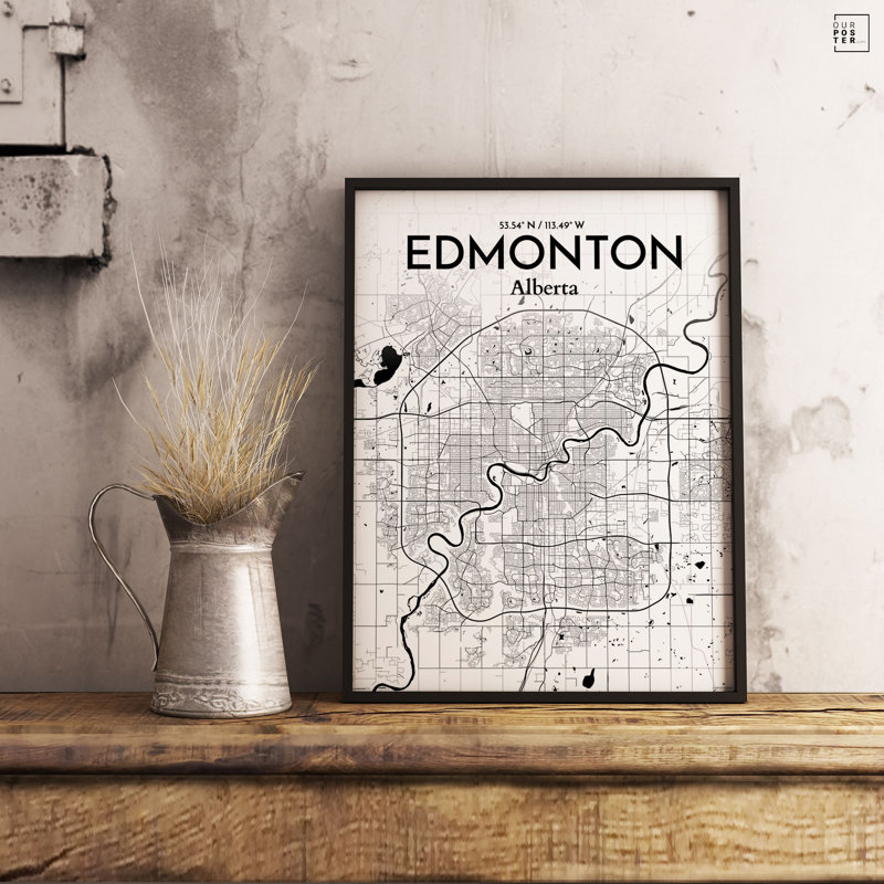 OurPoster.com 'Edmonton City Map' Graphic Art Print Poster in Ink ...