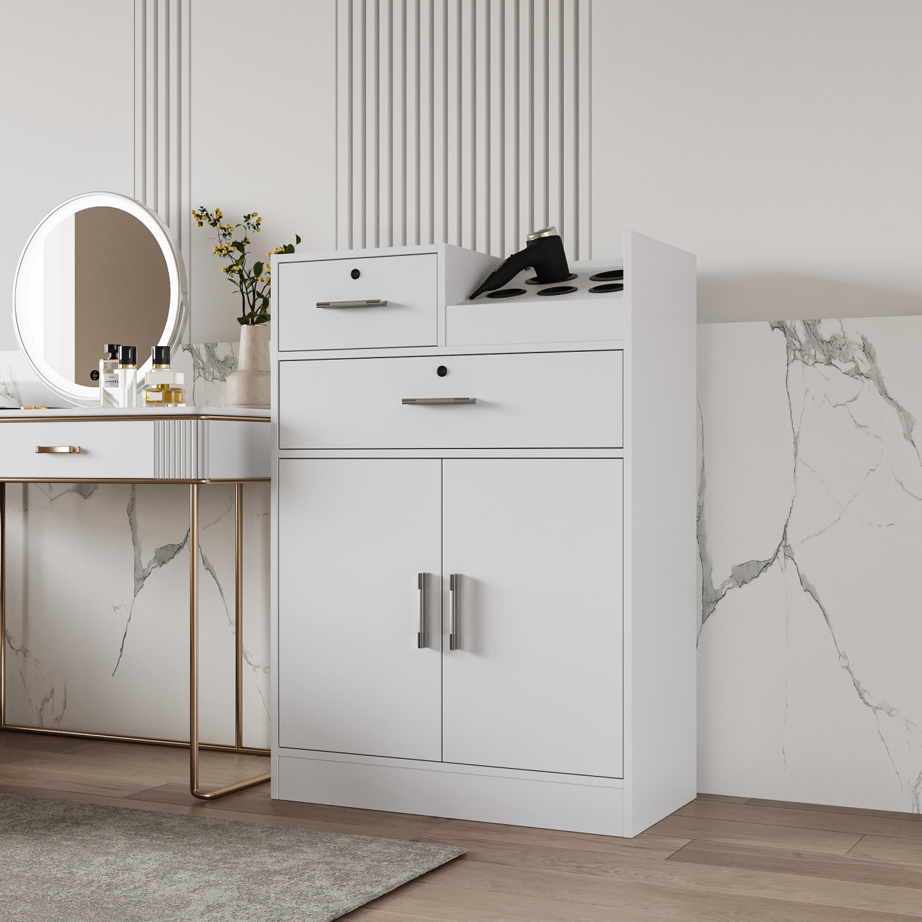 Ebern Designs Locking Beauty Salon Storage Cabinet Hair Dryer Holder ...