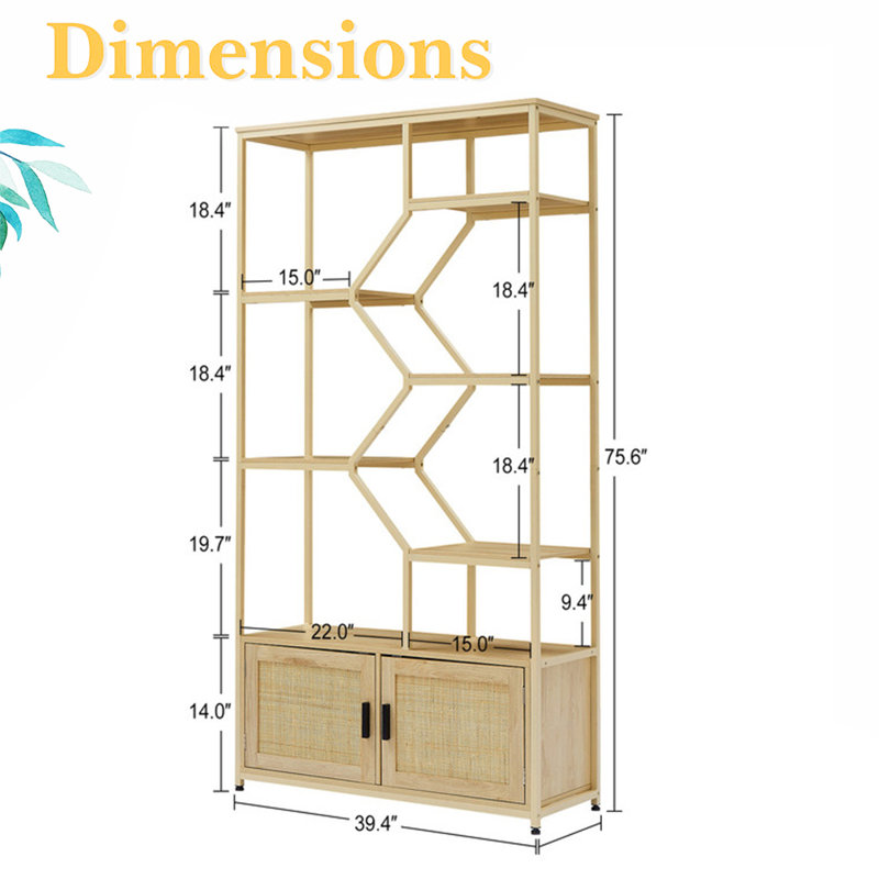 Bay Isle Home™ Keana Rattan Book Shelf with Storage Rack, 6 Shelf ...
