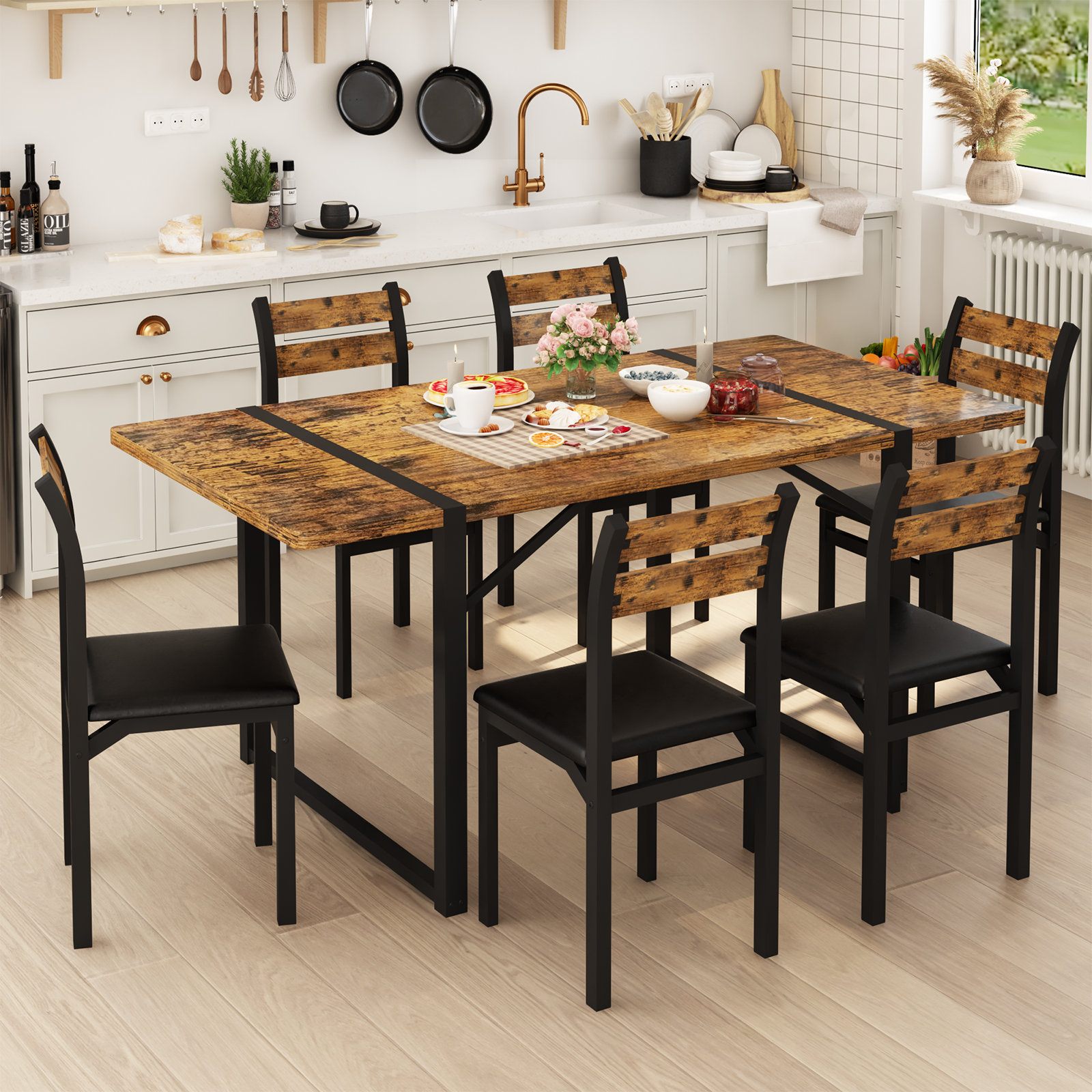 17 Stories Dinner Table Set For 6, Kitchen Dinette Set With 6 High ...