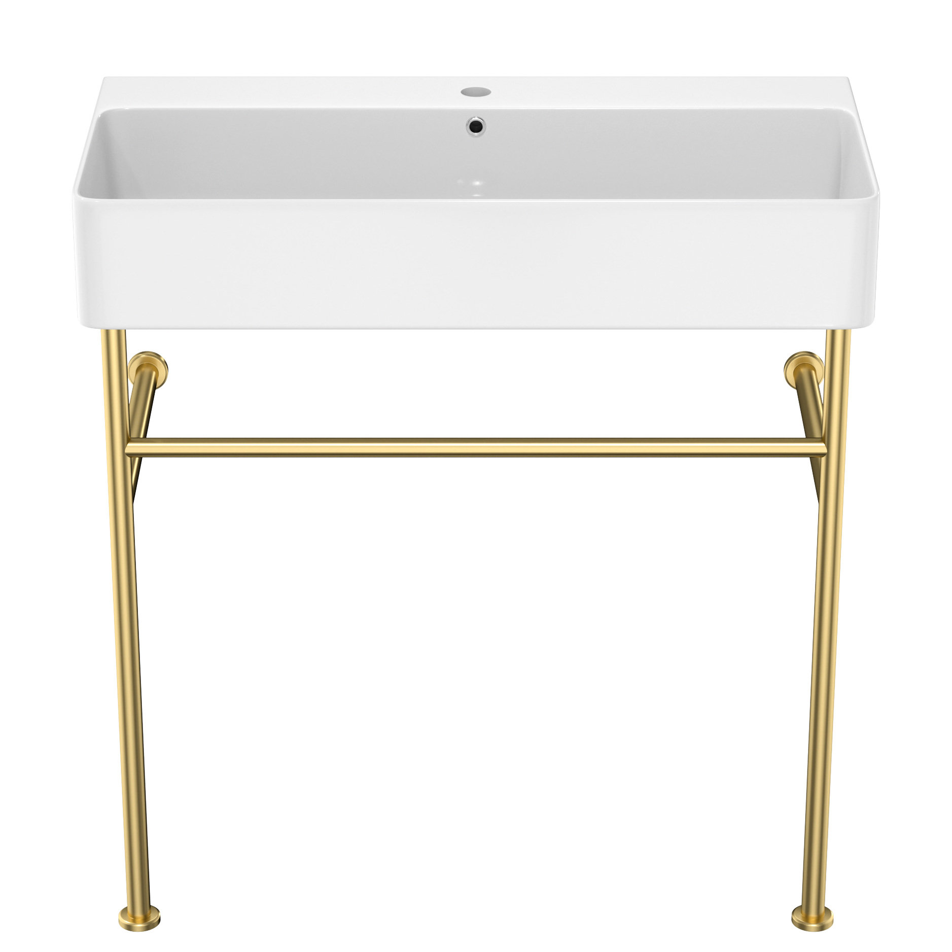 Ebern Designs Console Sink - White Ceramic Basin, Legs, Bathroom ...