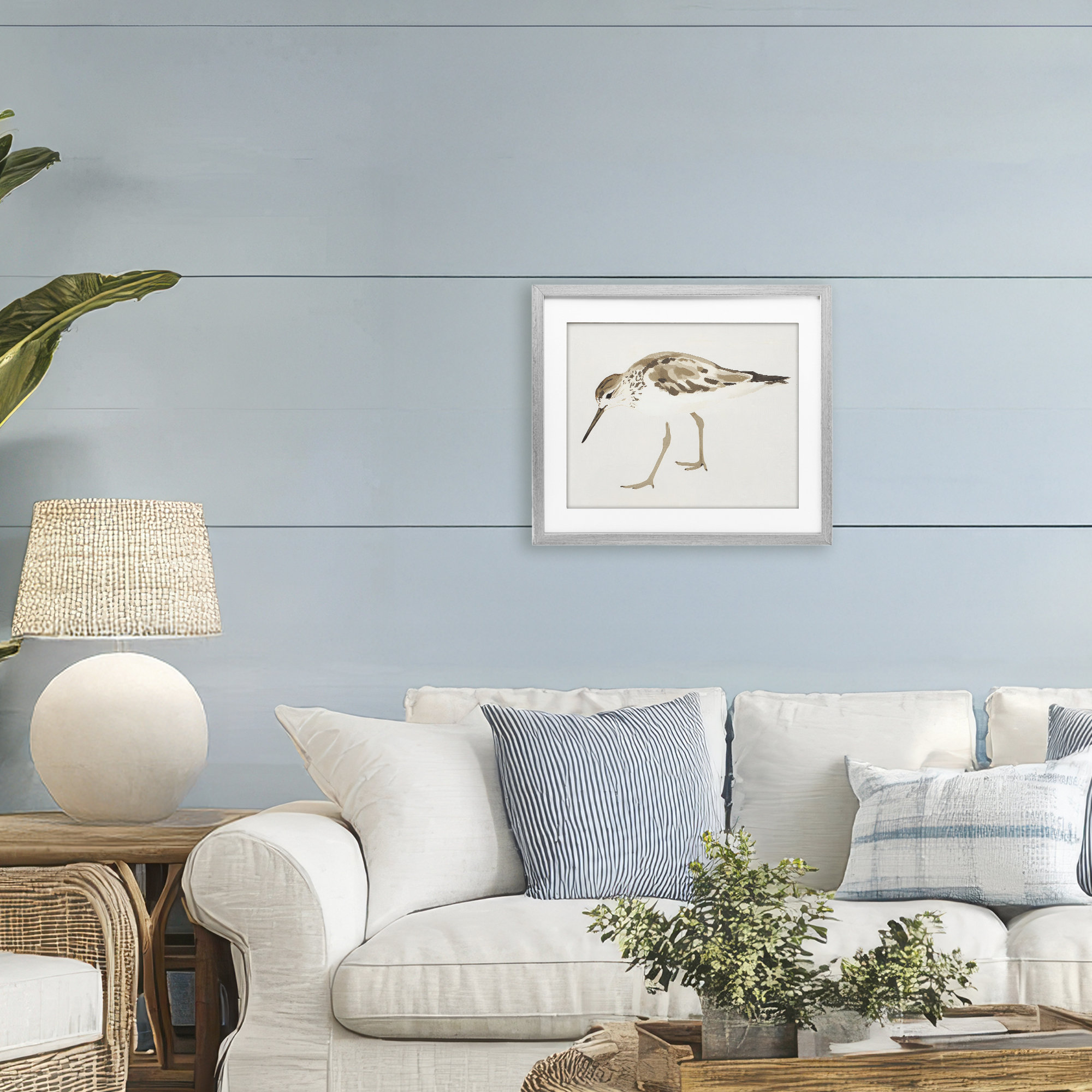 Hokku Designs Sandpiper Shore Bird Minimalist Framed Print Under Glass ...