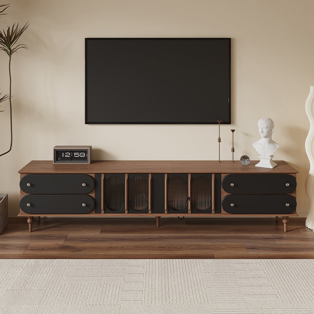 AWORET French Style TV Stand with Ribbed Glass Cabinet | Wayfair