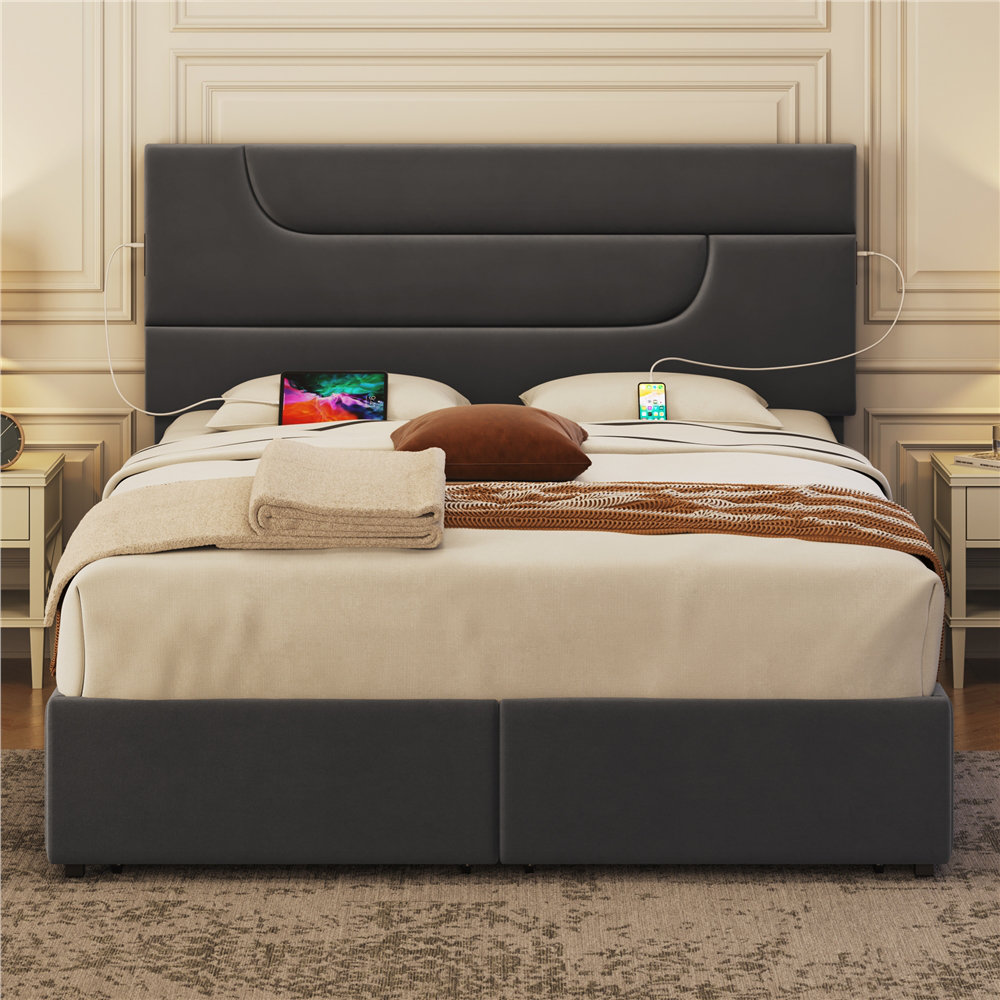 Wade Logan® Berlynn Upholstered Bed Frame with Storage | Wayfair