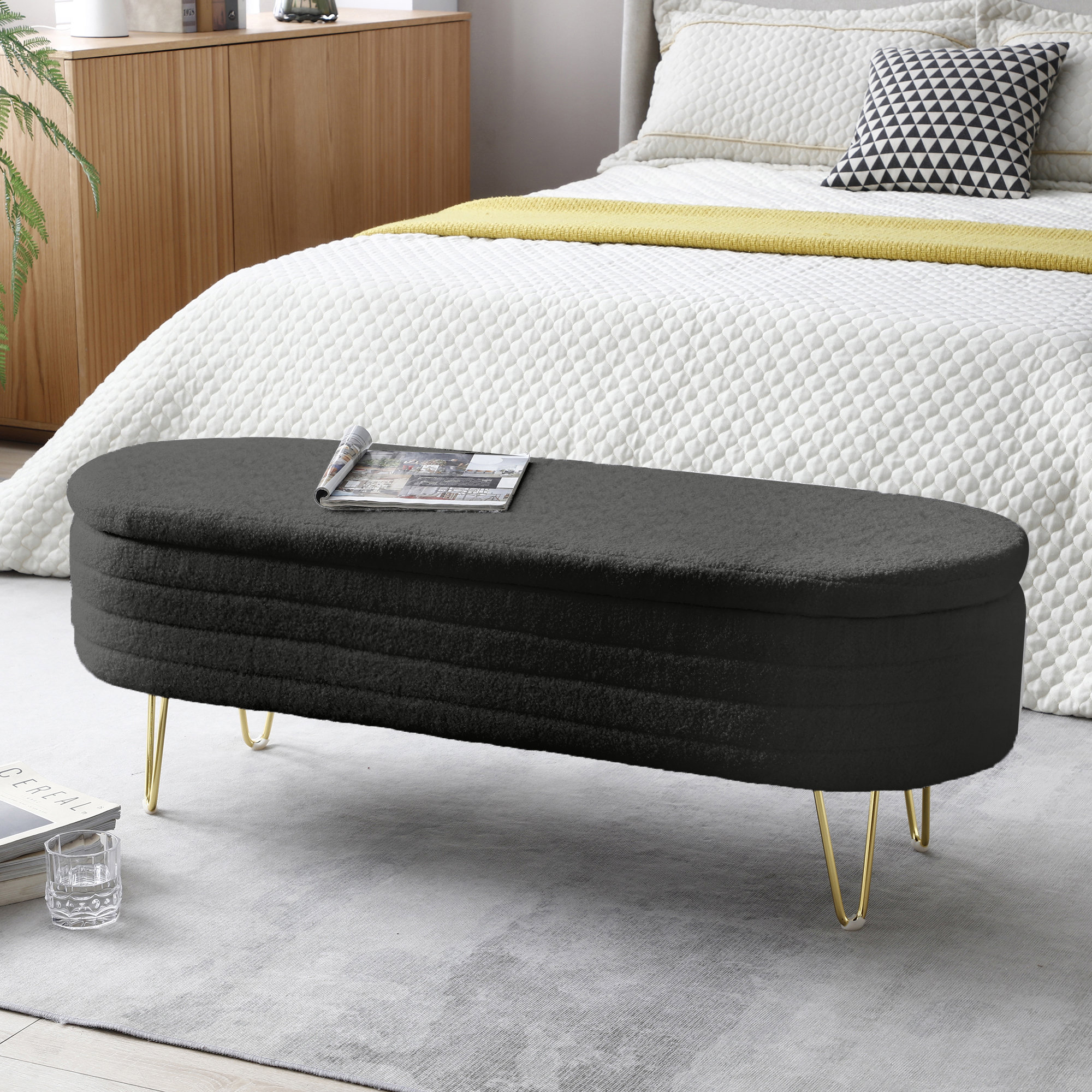 Mercer41 Oval Storage Bench with Gold Legs | Wayfair