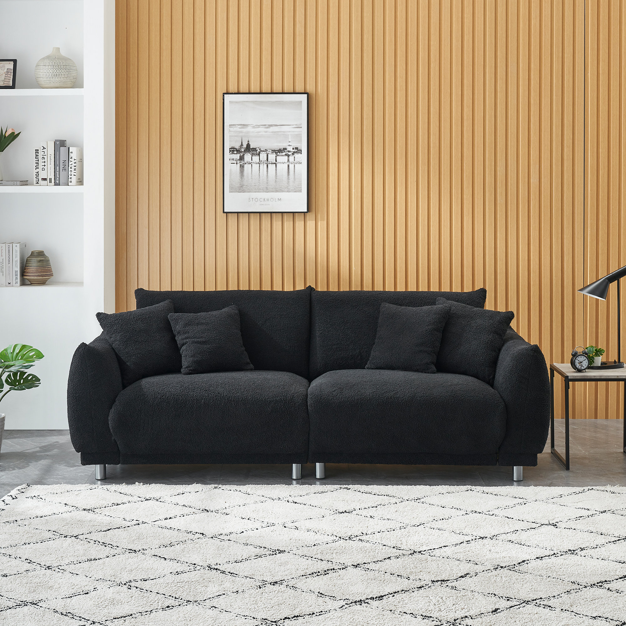 Latitude Run® Keum Modern 87" Bread Upholstered Sofa with Four Throw ...