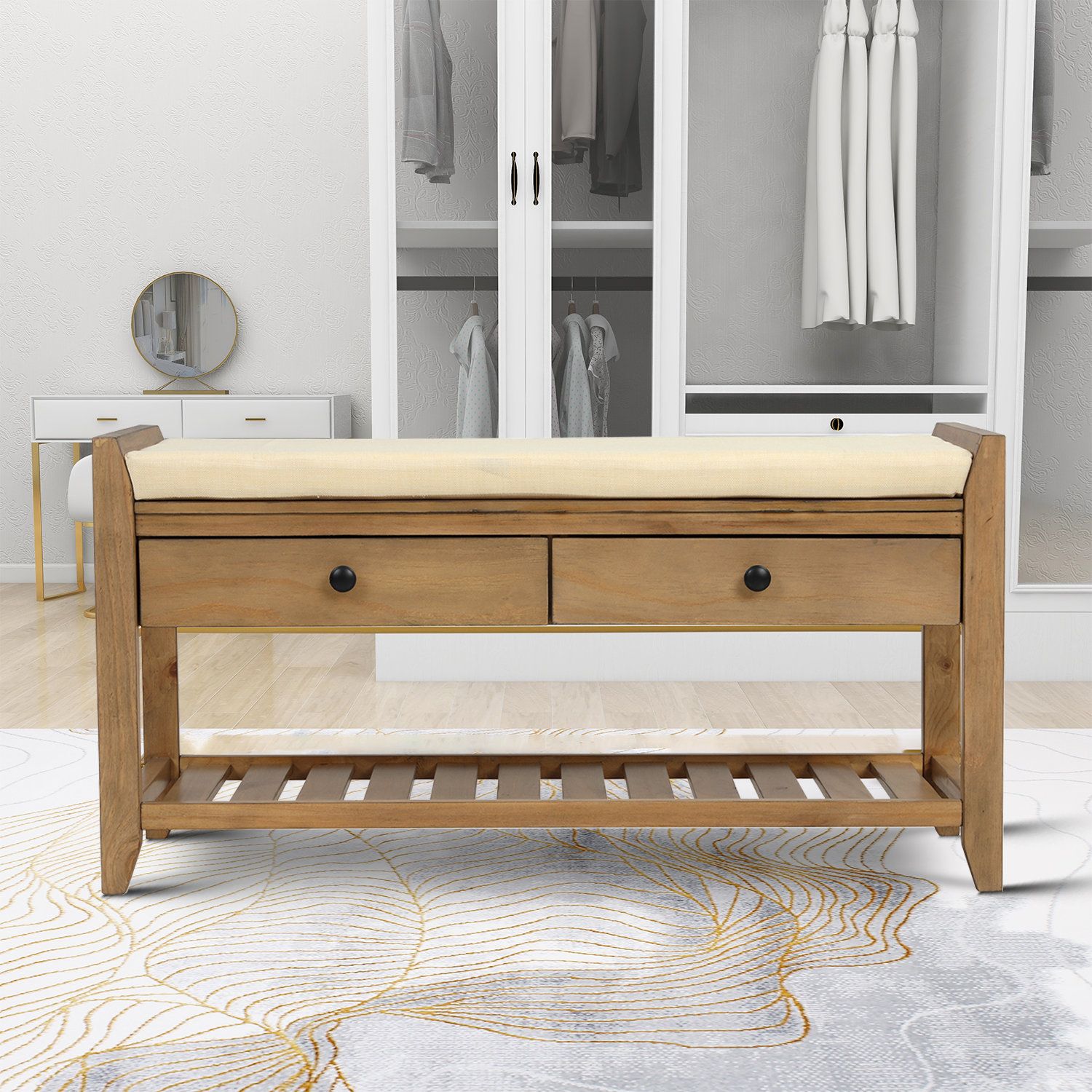 Red Barrel Studio Edmunson Vintage Chic Storage Bench - 2 Drawers and a ...