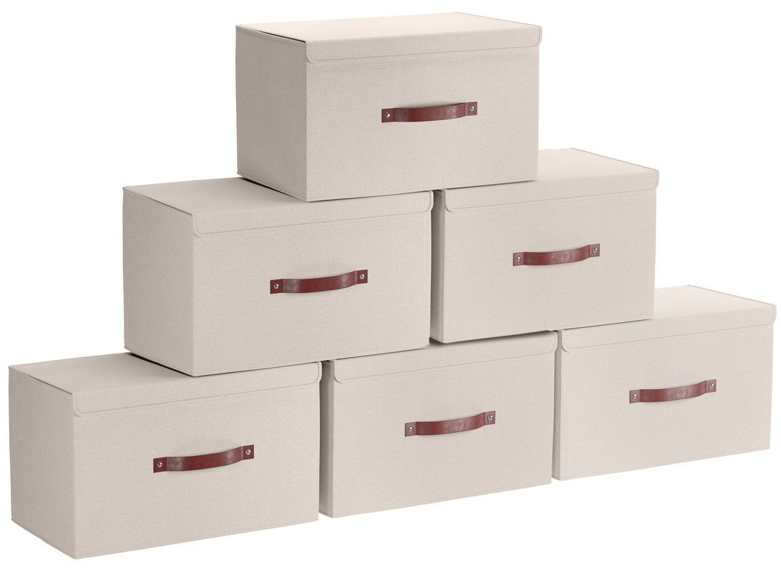 Latitude Run® 6 Pack Rectangle Storage Shelf Basket Bin with Lid and ...