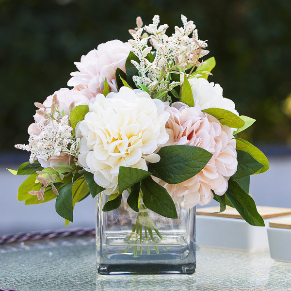 Primrue Artificial Silk Dahlia Flower Arrangement In Clear Glass Vase ...