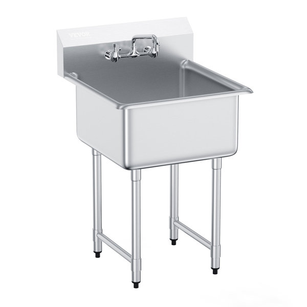 VEVOR 27'' L x 24'' W Silver Free Standing Service Sink with Faucet ...
