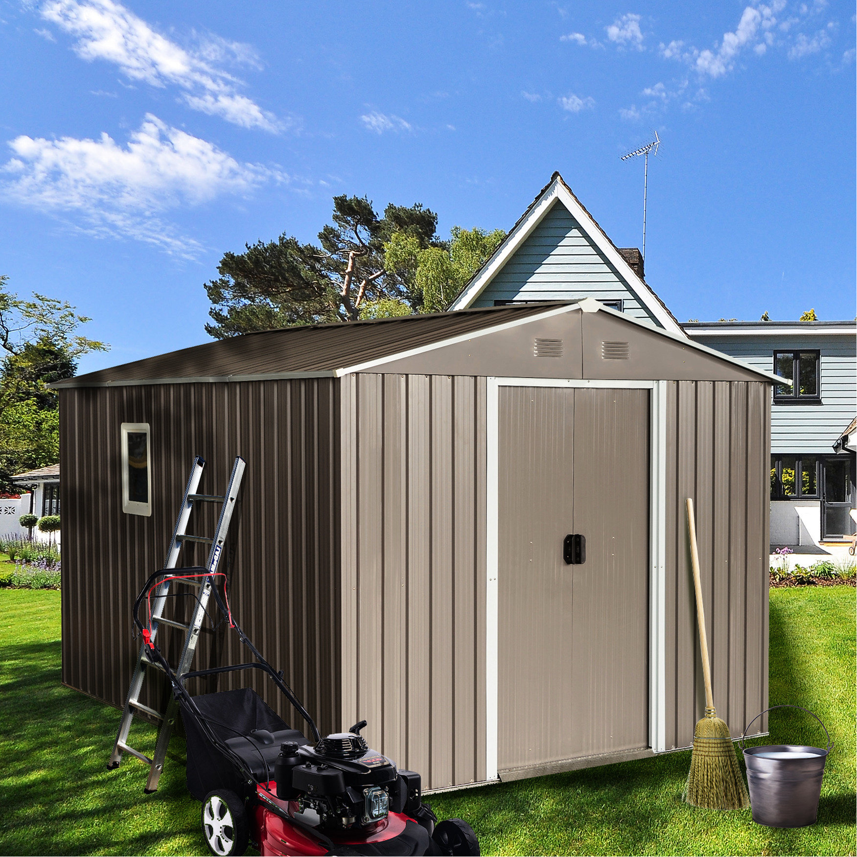 CaneCreations 8ft X 10ft Outdoor Metal Shed With Foundation, Grey ...