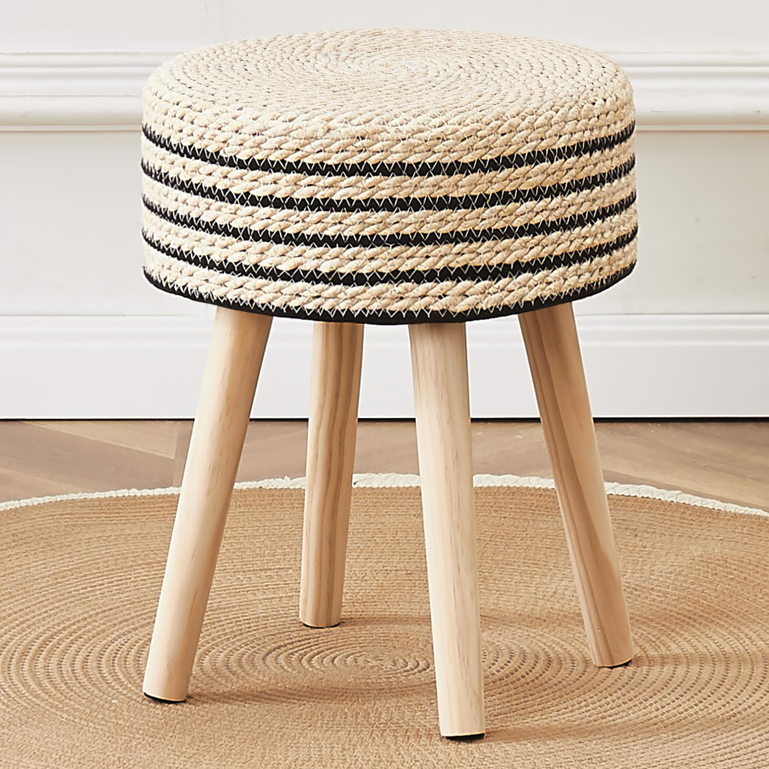 Bay Isle Home™ Round Ottoman Footstool Natural Seagrass Foot Stool Pouf ...