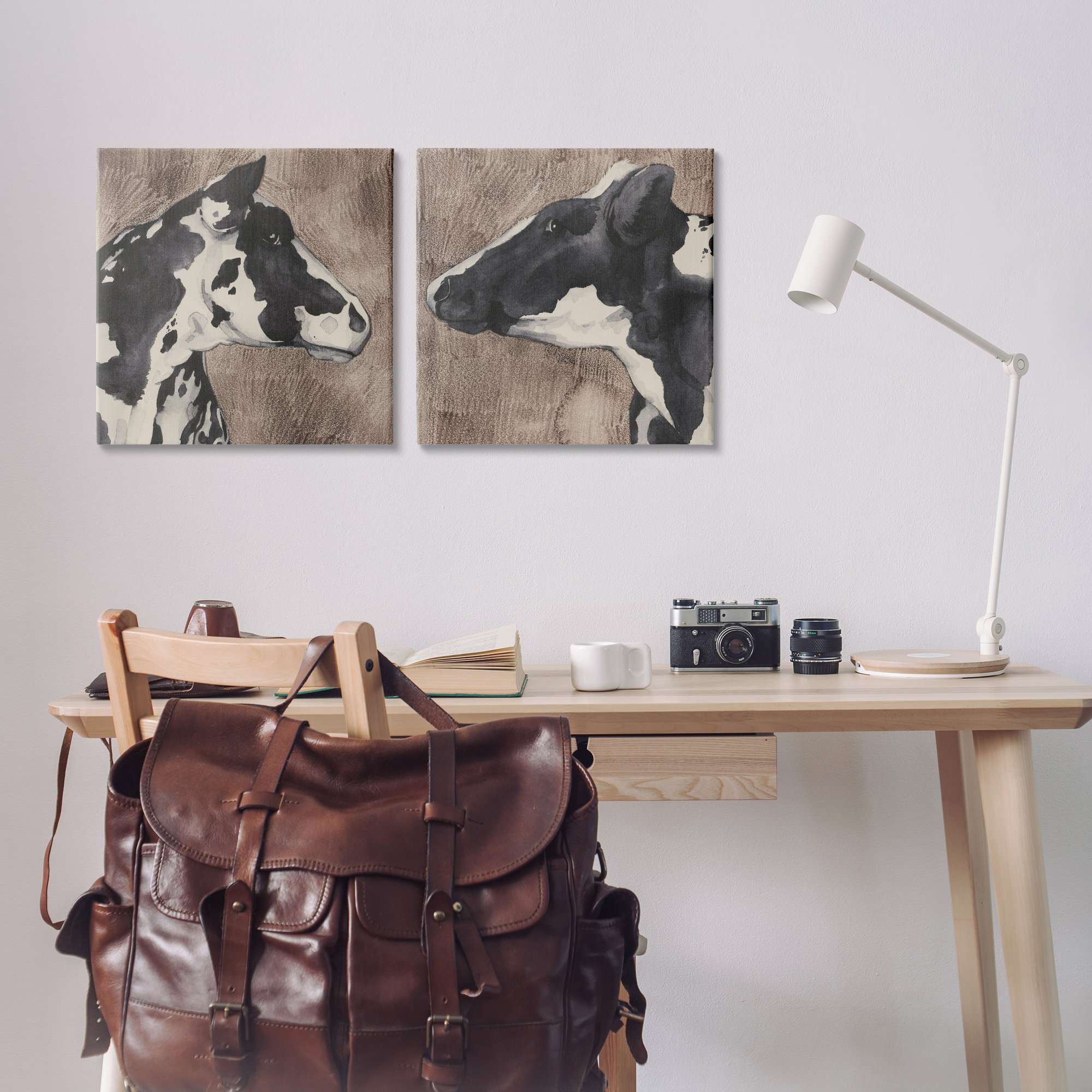 Rosalind Wheeler Holstein Cow Portrait Profile 2 PC Canvas Wall Art Set ...