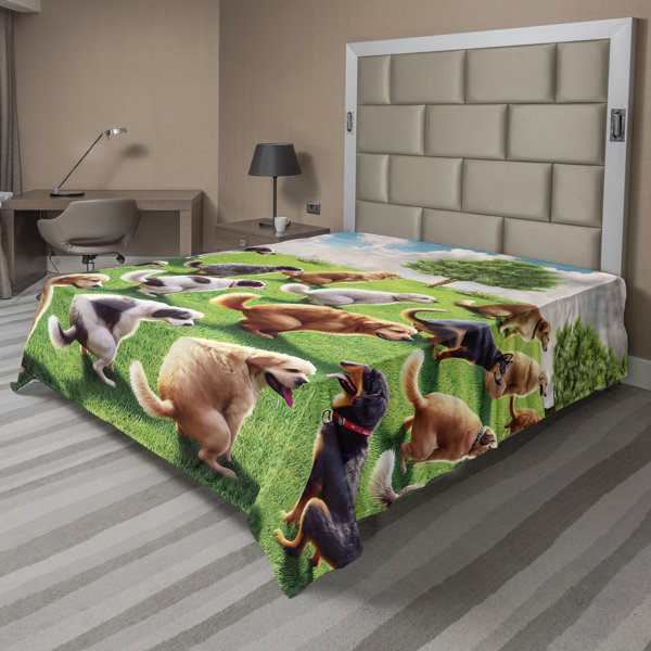 Ambesonne Funny Dogs Top Flat Sheet Happy Pooping Pose Scene Calking ...