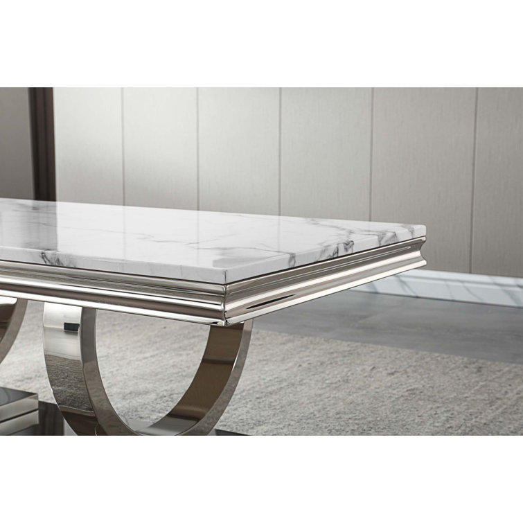 Orren Ellis Modern Rectangular White Marble Coffee TableWith Stainless ...