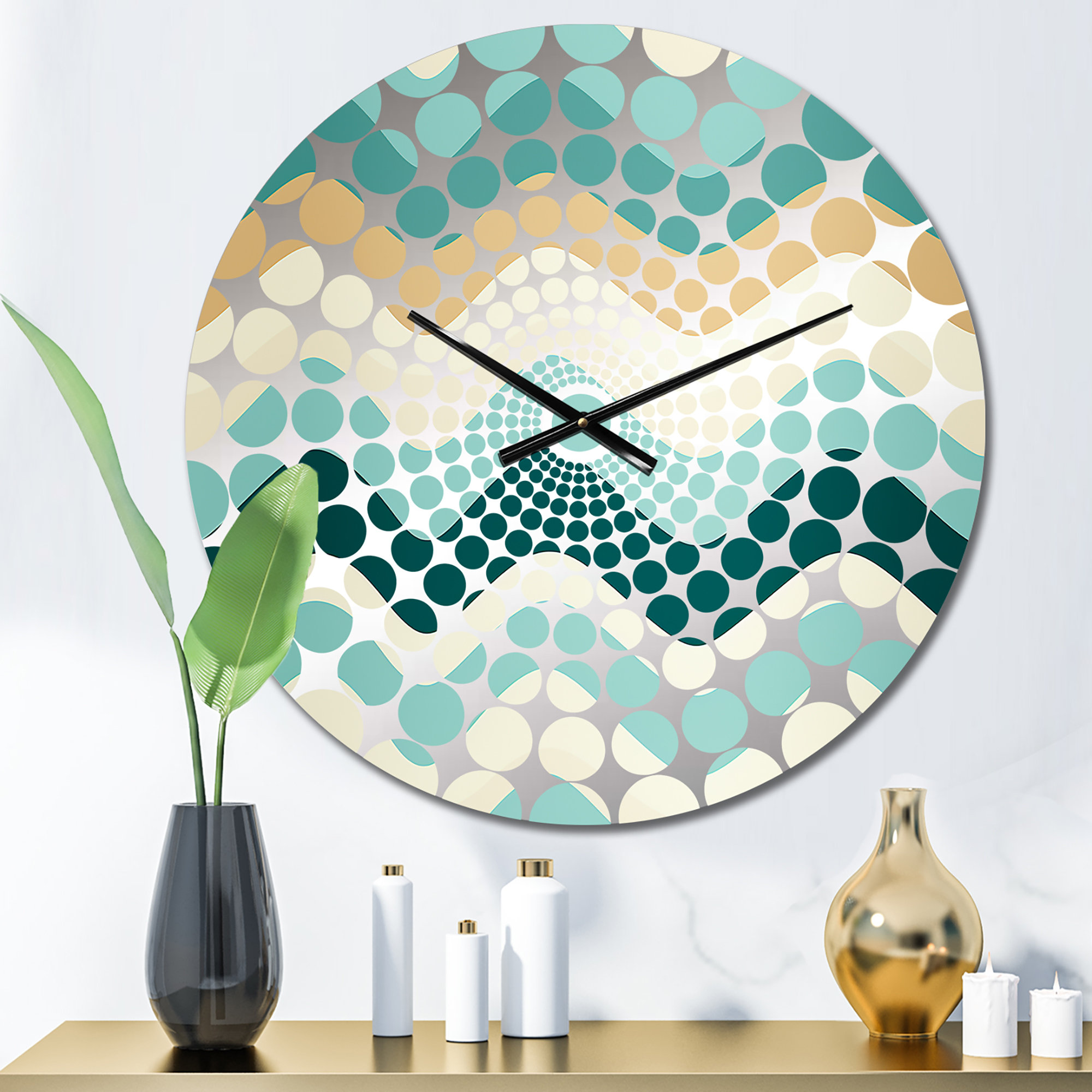 Design Art Green Serene Seashore Chevron Waves - Chevron Wall Clock ...