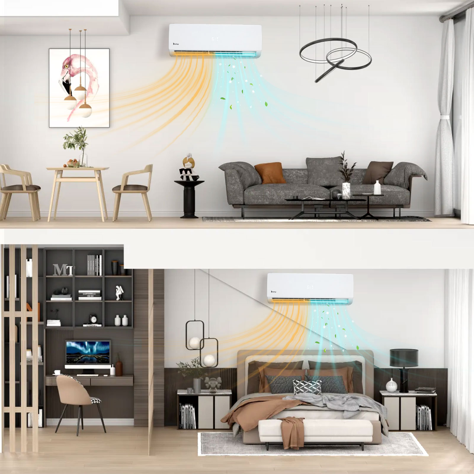 Winado 2-Zone 27000BTU Ductless Mini Split Air Conditioner (9000BTU ...