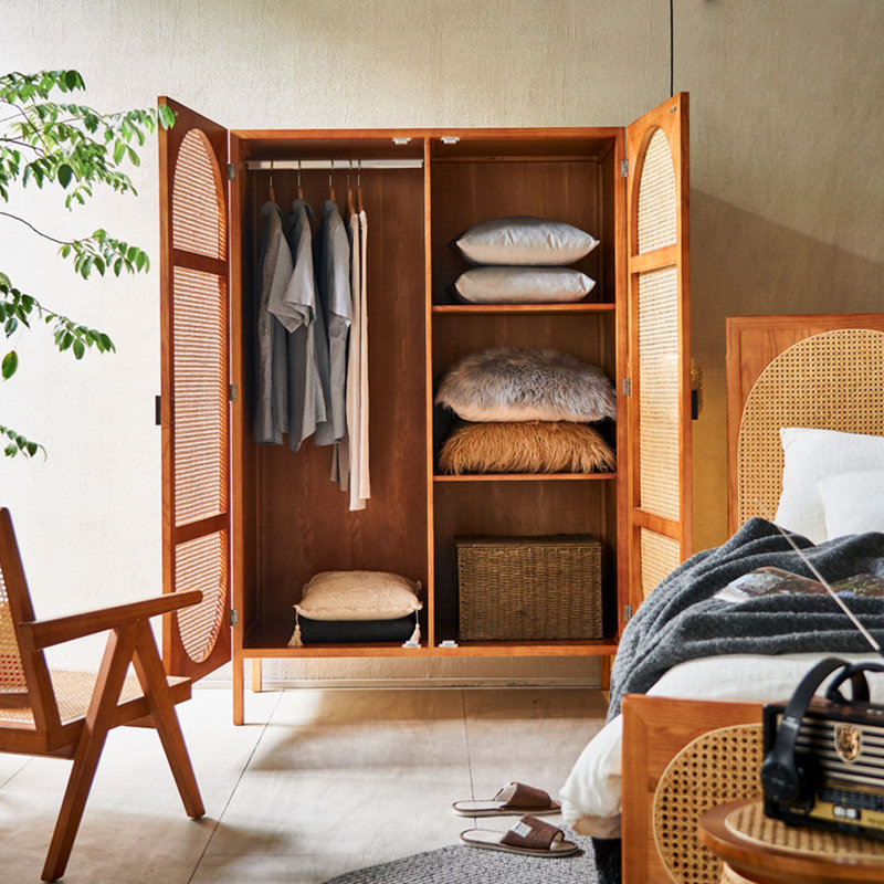 Dream cabinet Ash Wood Rattan Double Door Closet Storage Cabinet Accent ...