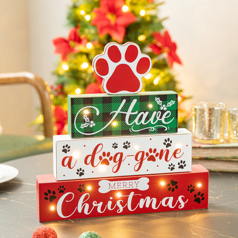 The Holiday Aisle® Wooden Pet Block Lighted Word Sign & Reviews | Wayfair