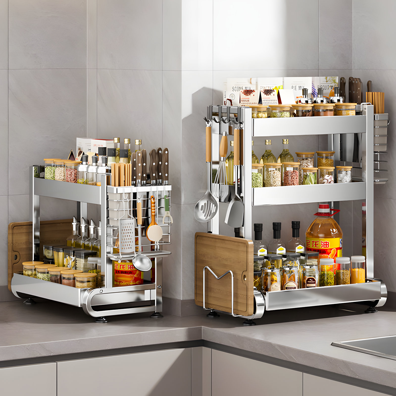 Rebrilliant 3-Tier Stainless Steel Kitchen Spice Rack Organizer For ...