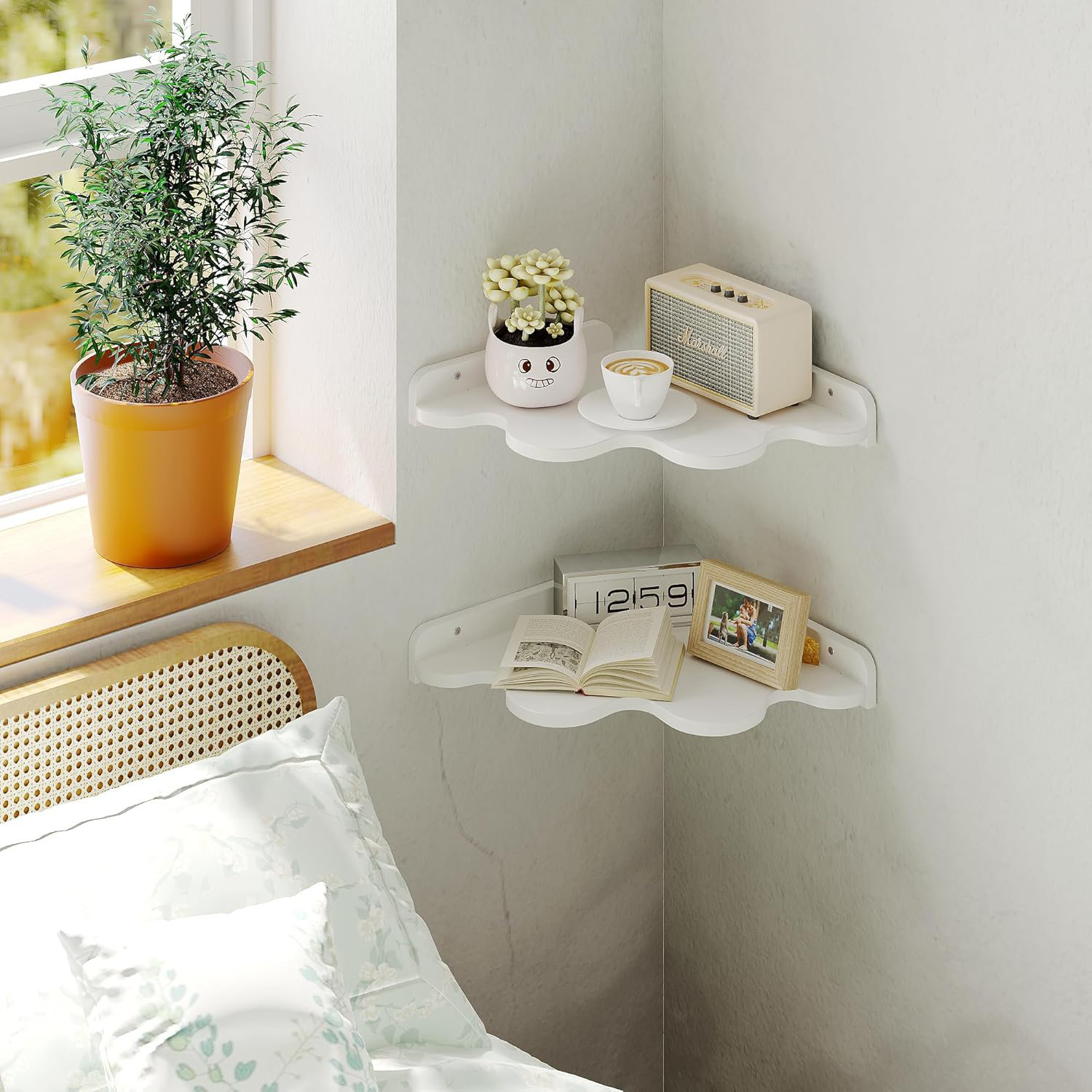 Brayden Studio® Cloud Corner Shelf Wall Mount 2-Tier Floating Wavy ...