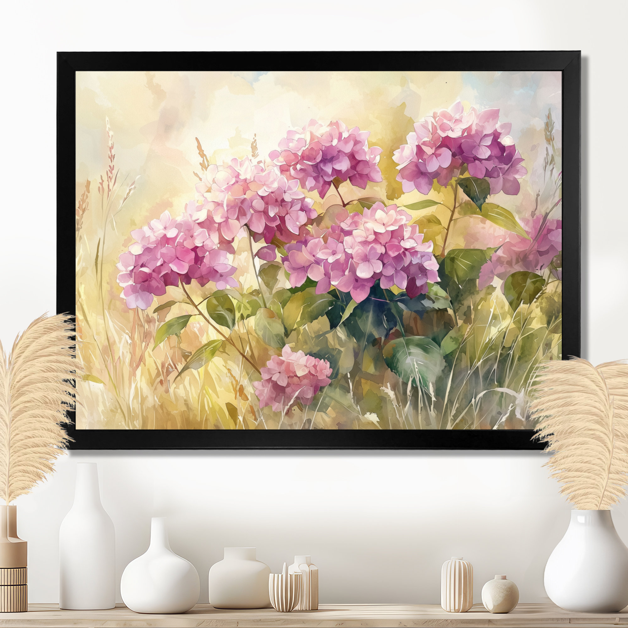 Lark Manor™ Ingebritt Hydrangeas In A Summer Meadow III - Hydrangea Wall Art for Living Room ...