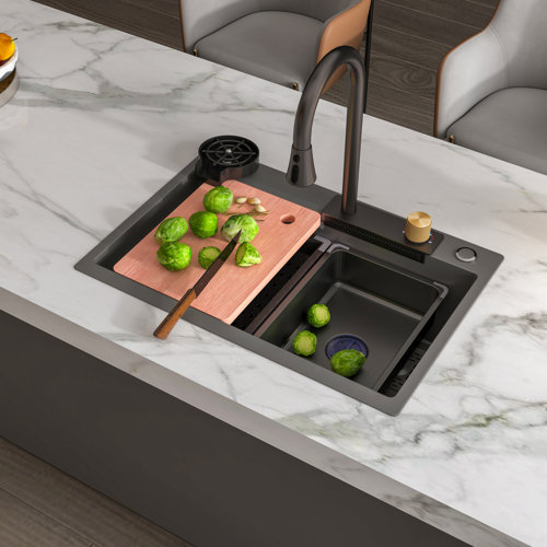 MEJE 26.75" New Waterfall Kitchen Sink, Bottom Honeycomb Texture ...